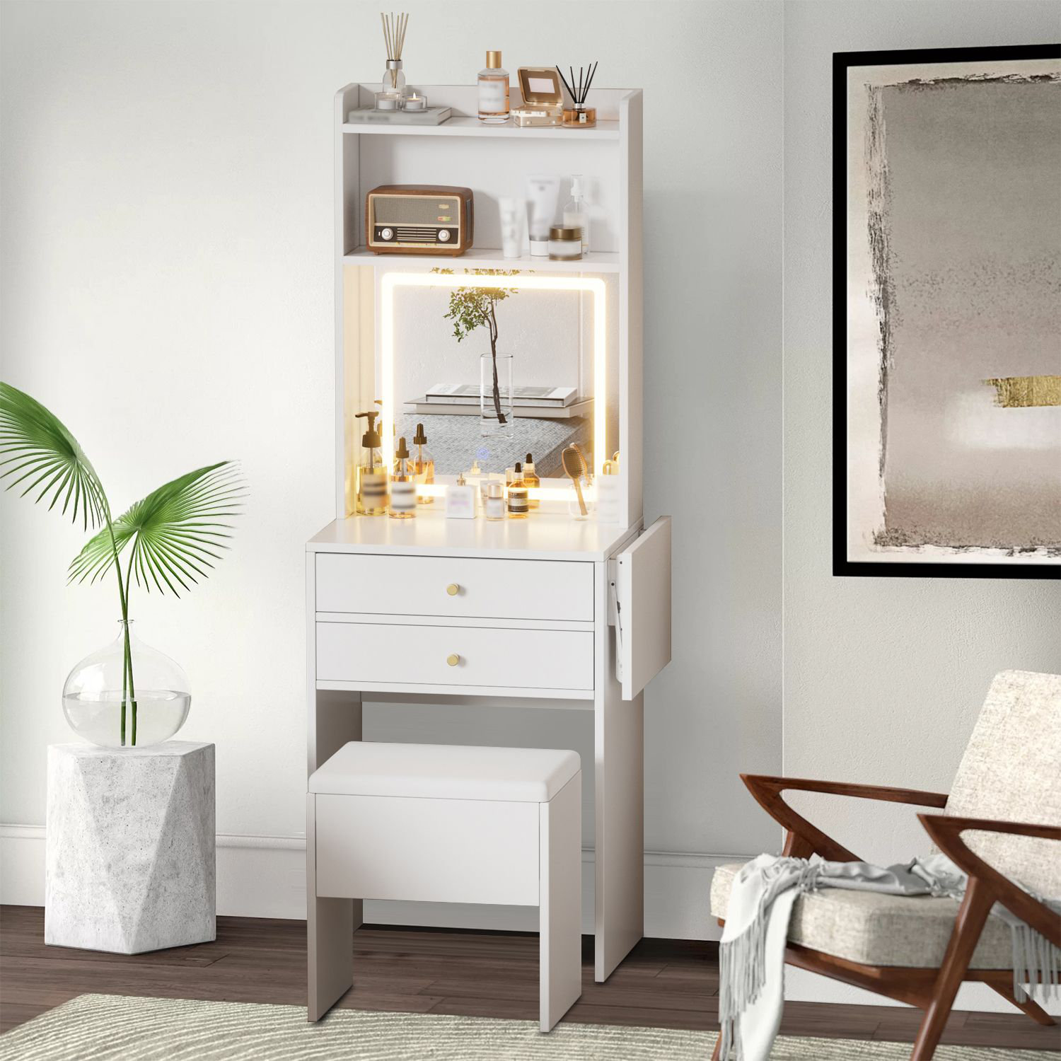 Ivy Bronx Modern space-saving multifunctional vanity set with drawers ...