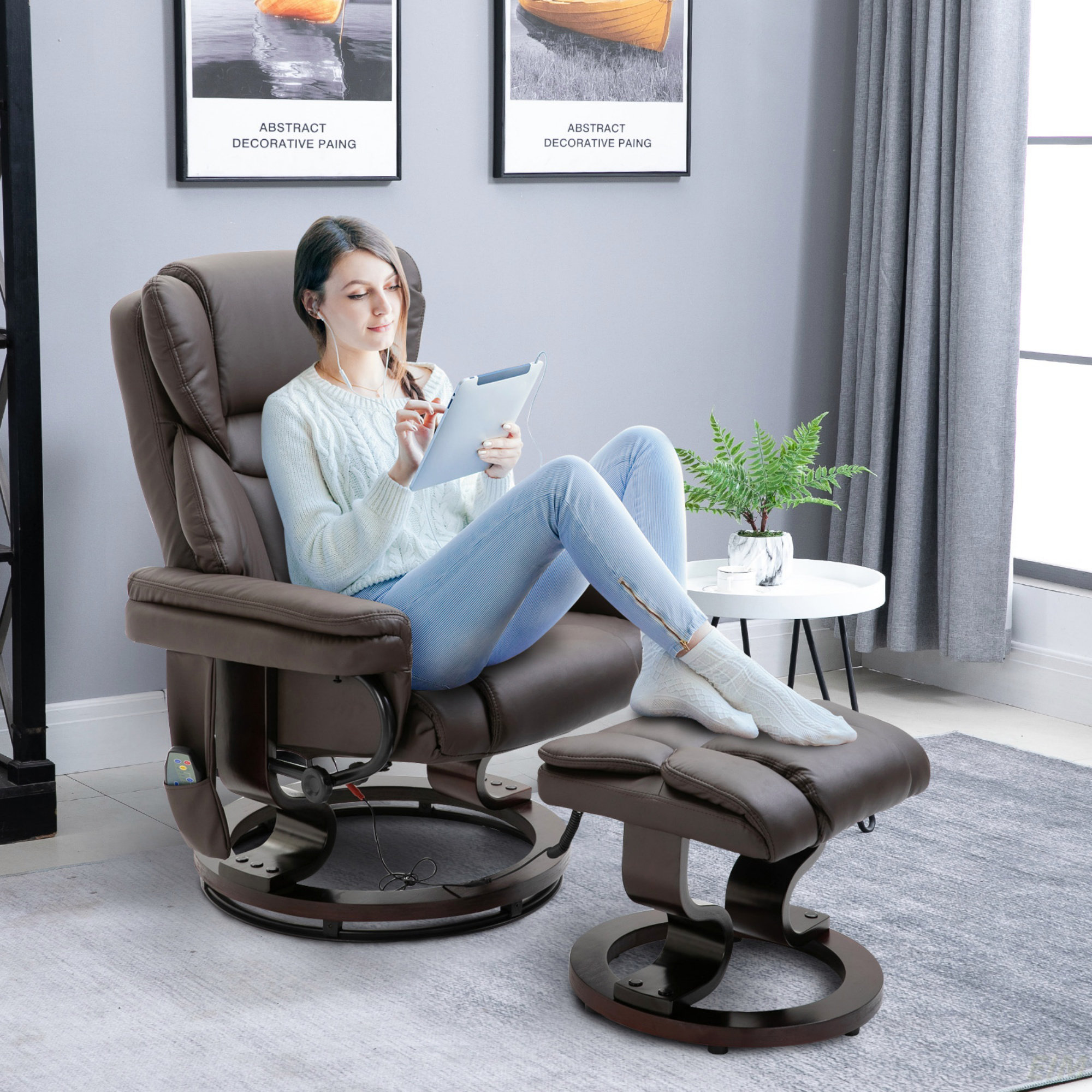 Inbox Zero Massage Recliner Chair With Ottoman Footrest, 10 Vibration ...