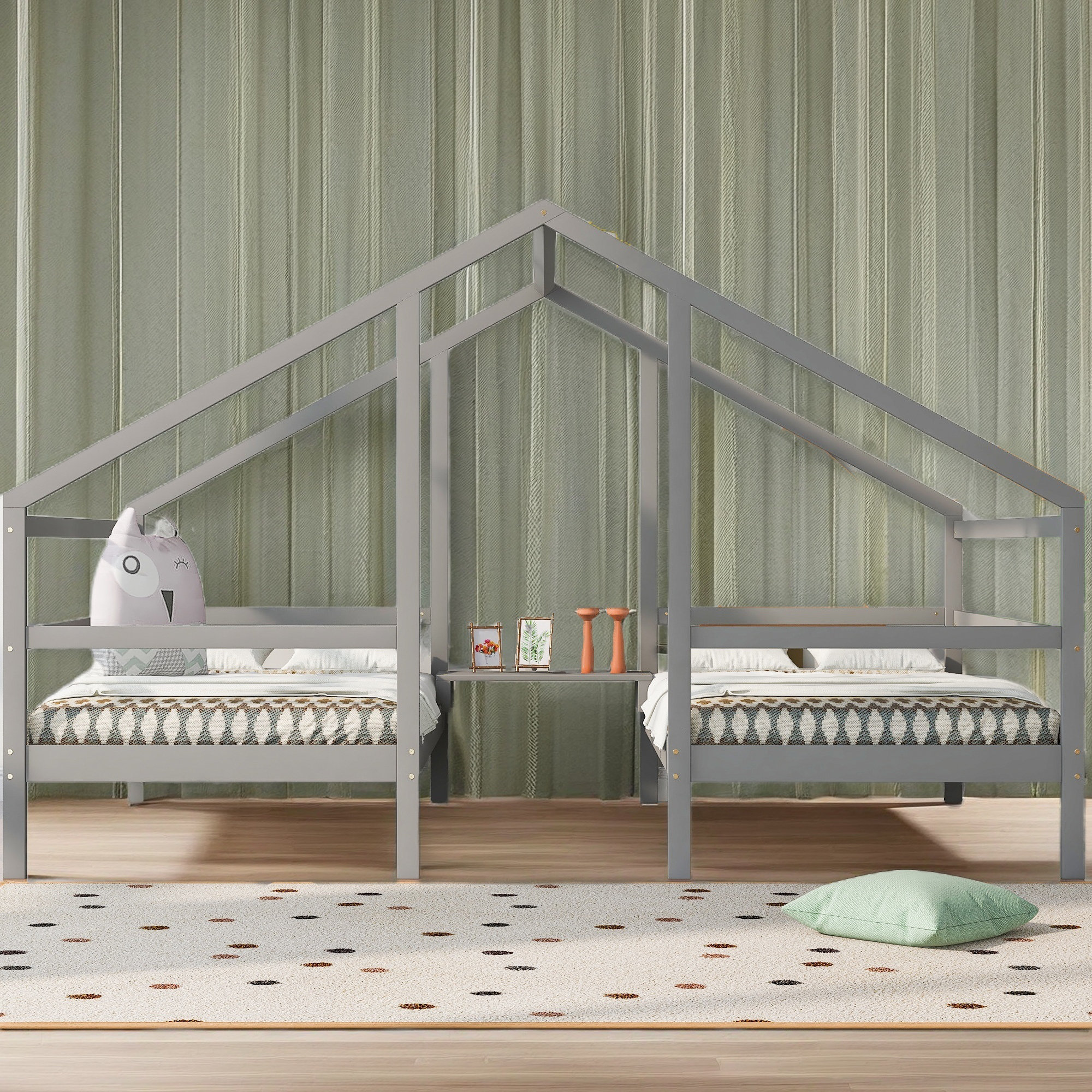 Harper Orchard Double Twin Size Triangular House Beds With Built-In ...