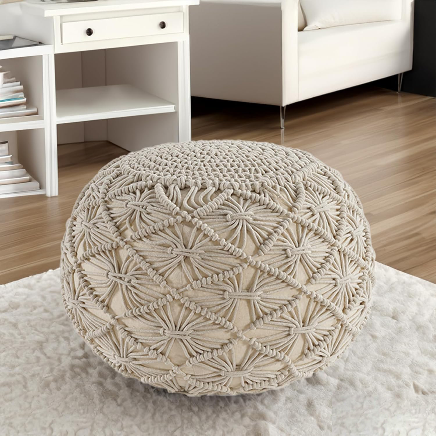 Dakota Fields Macrame Ottoman Pouf Hand Knitted Large Foot Rest for ...