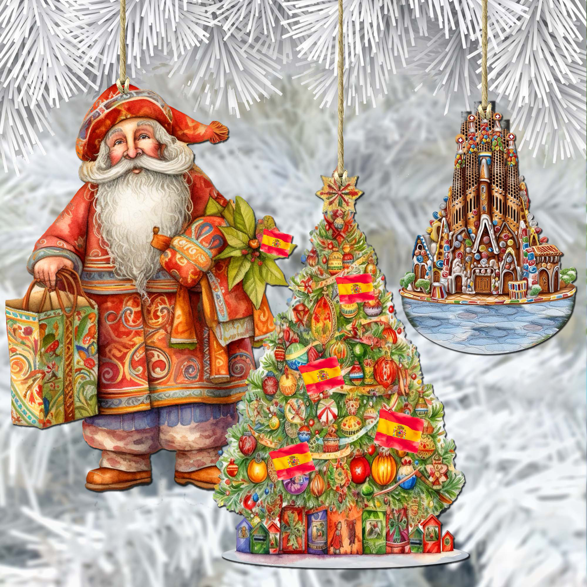 The Holiday Aisle® 3 Piece Spanish-Inspired Santa Wooden Ornaments ...