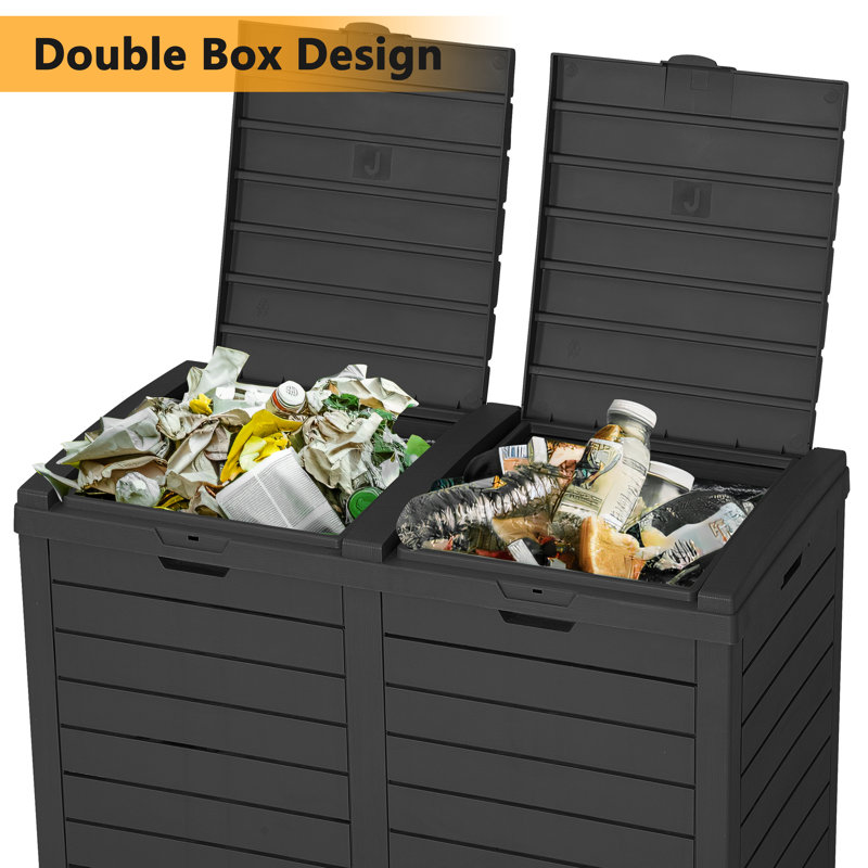 LHBcraft Resin Manual Lift Trash Can, Plastic Outdoor Trash Bin, Open ...