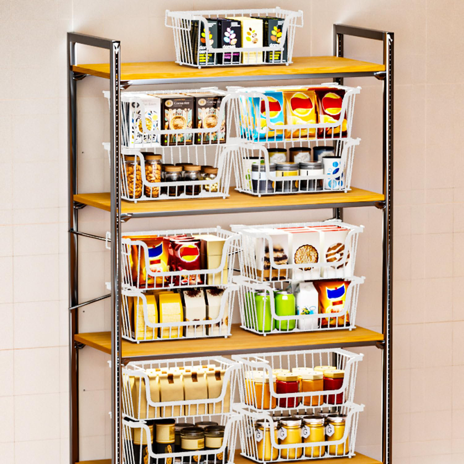 Prep & Savour Leak-Proof Bottom Stackable Wire Baskets, 4 Pack Pantry ...