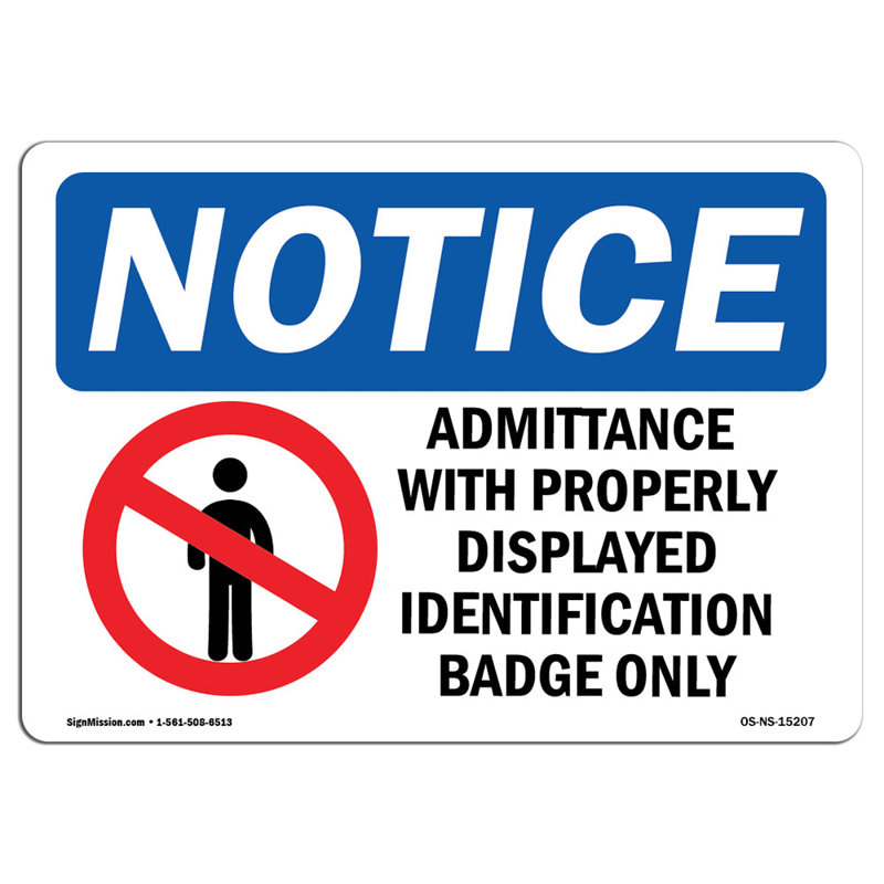 SignMission Admittance with ID Badge Only Sign | Wayfair