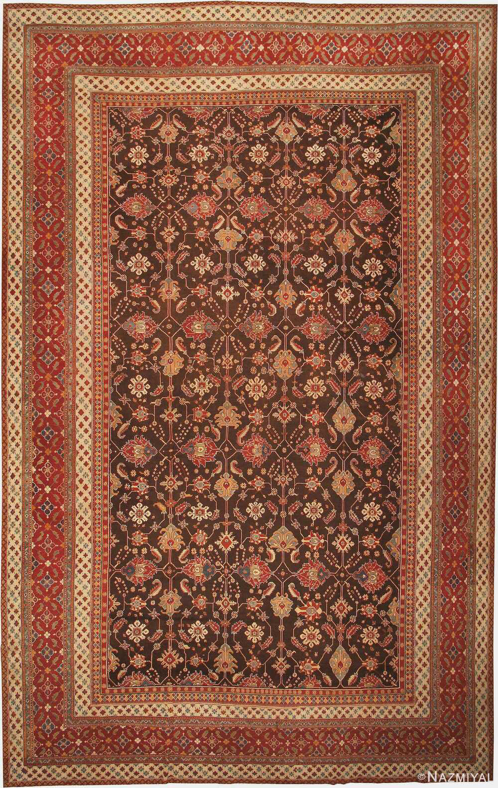 Nazmiyal Collection Brown Antique Oriental Oversized Indian Agra Rug ...