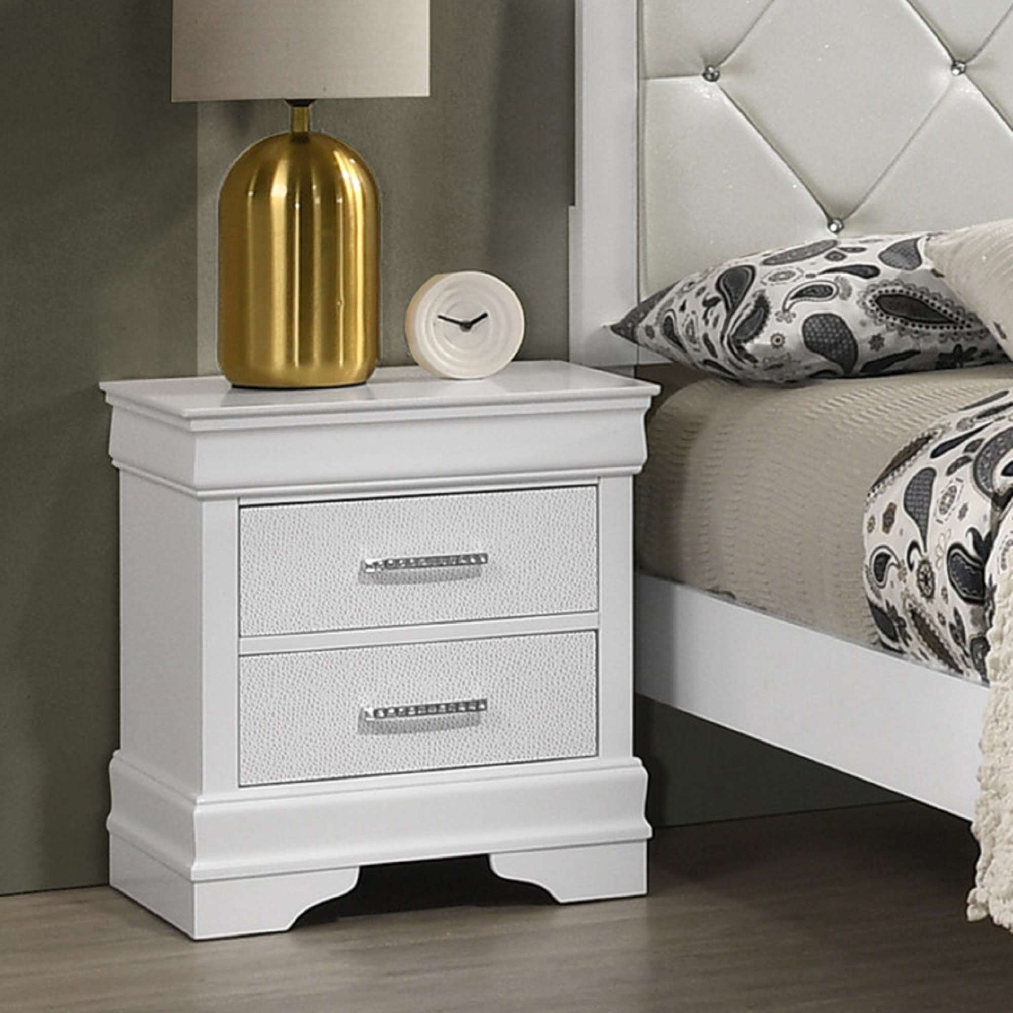 Lark Manor™ 1pc Modern Glam Style Two Drawers Nightstand Solid Wood ...