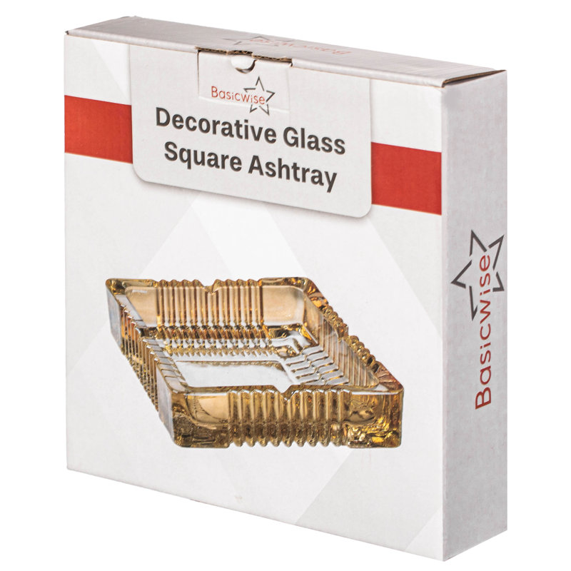 Basicwise Luxury Large Glass Ashtray With 4 Slots For Cigarettes And ...