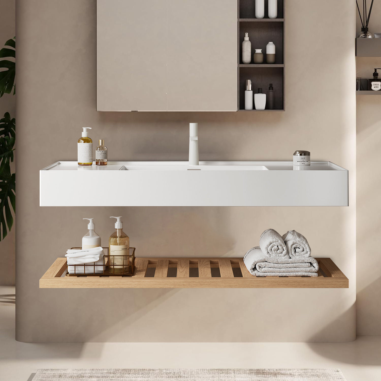 Ebern Designs 48" Minimalist Wall Mounted Bathroom Vanity Set with ...