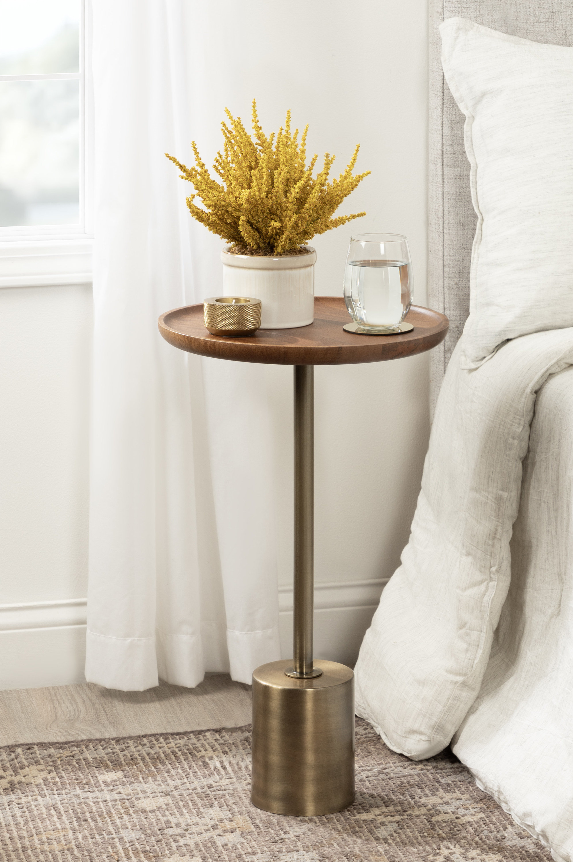 Mercer41 Modern Round Wood and Metal Side Table | Wayfair