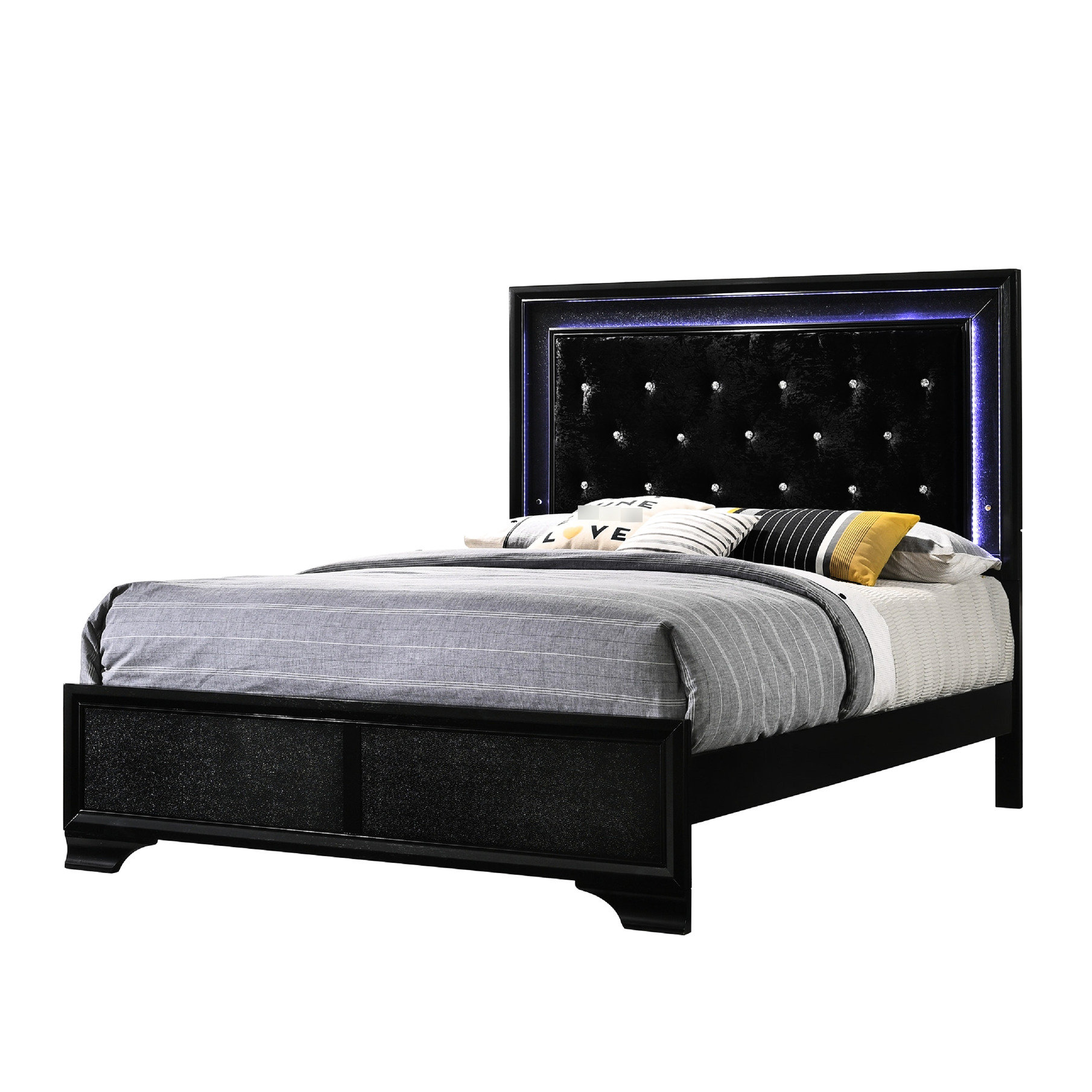 Mercer41 Full Size Bed With Upholstered Headboard And Led In Black ...