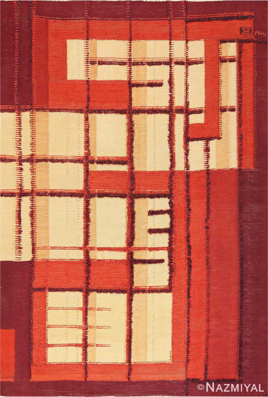 Nazmiyal Collection Vintage Geometric Swedish Scandinavian Flat Woven ...