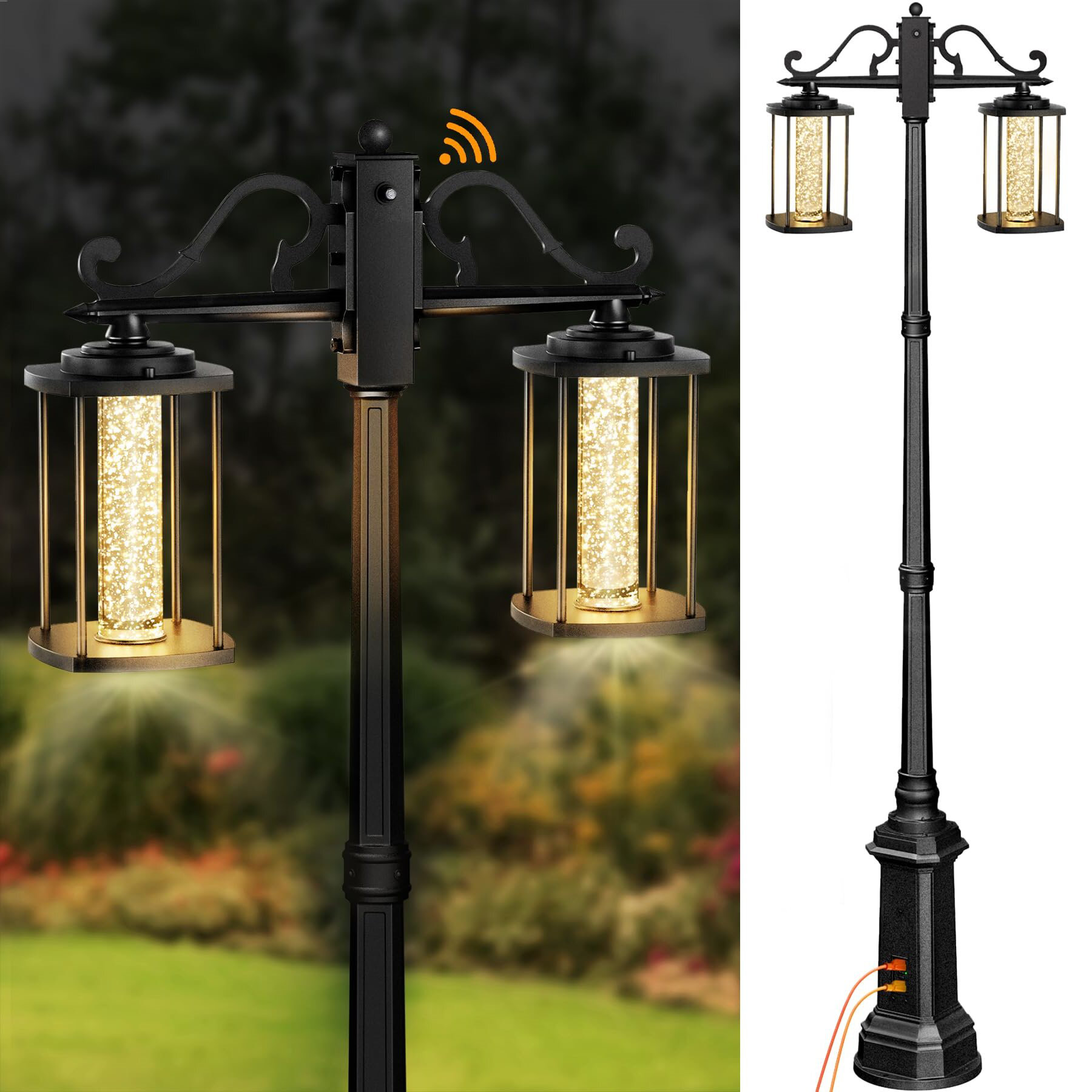 QOLFER Outdoor Lamp Post Light with GFCI Outlet,Waterproof Lamp Posts ...