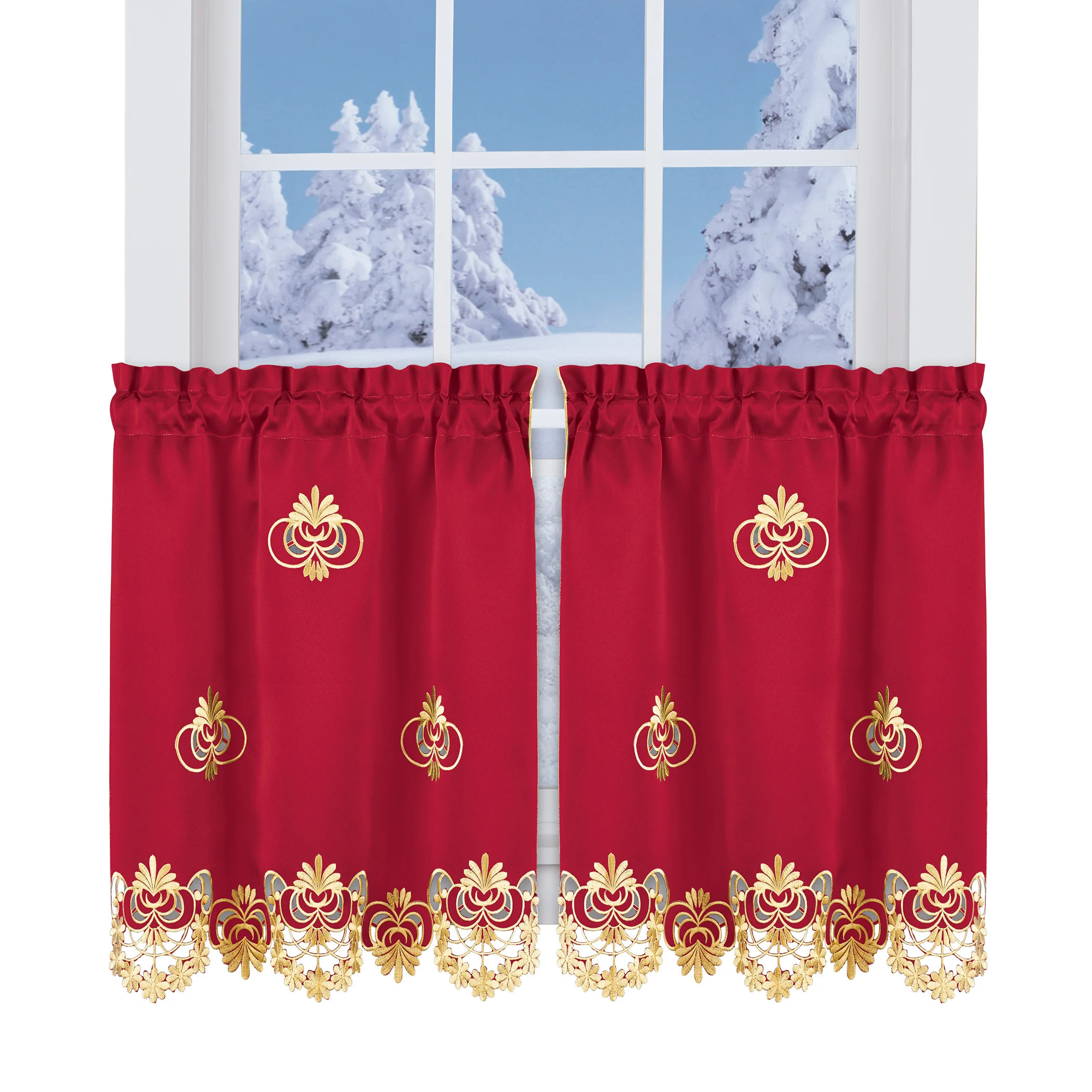 Fleur De Lis Living Elegant Gold Embroidered Scrolling Detail Kitchen ...