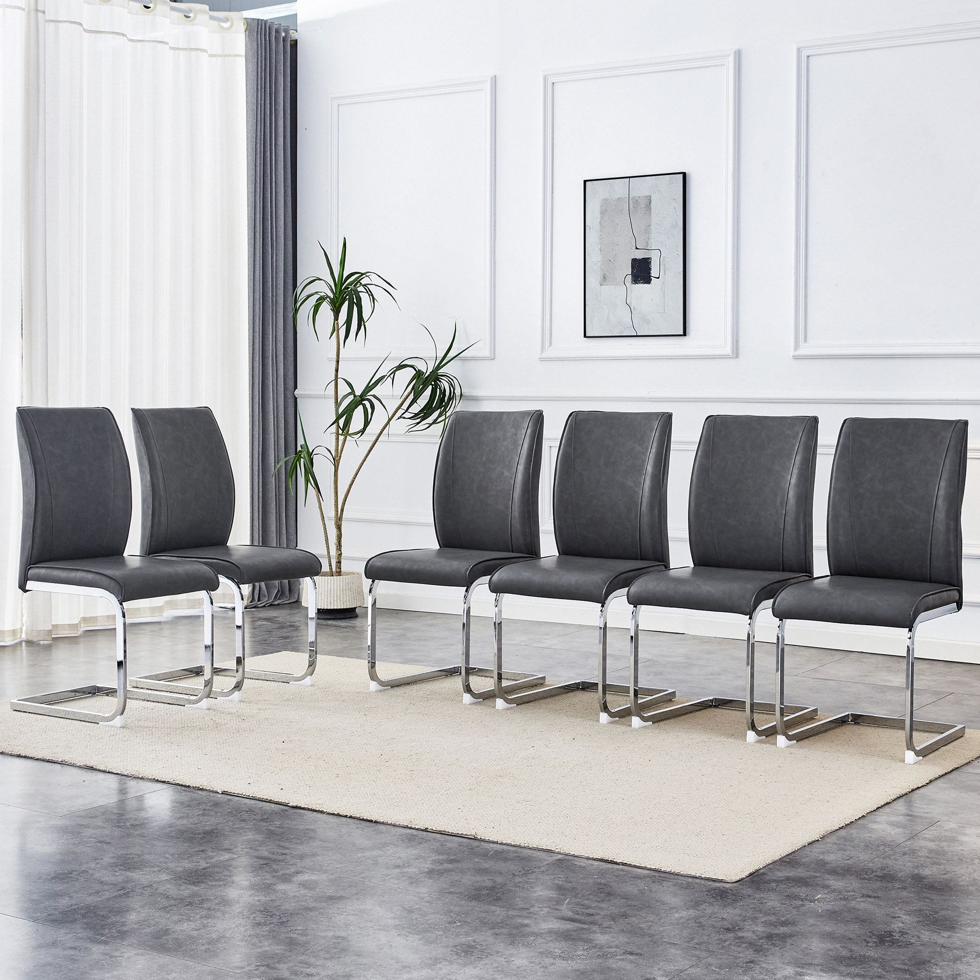 Wildon Home® Luxury Simple Arch Chair - Set Of 6 PU Material High ...