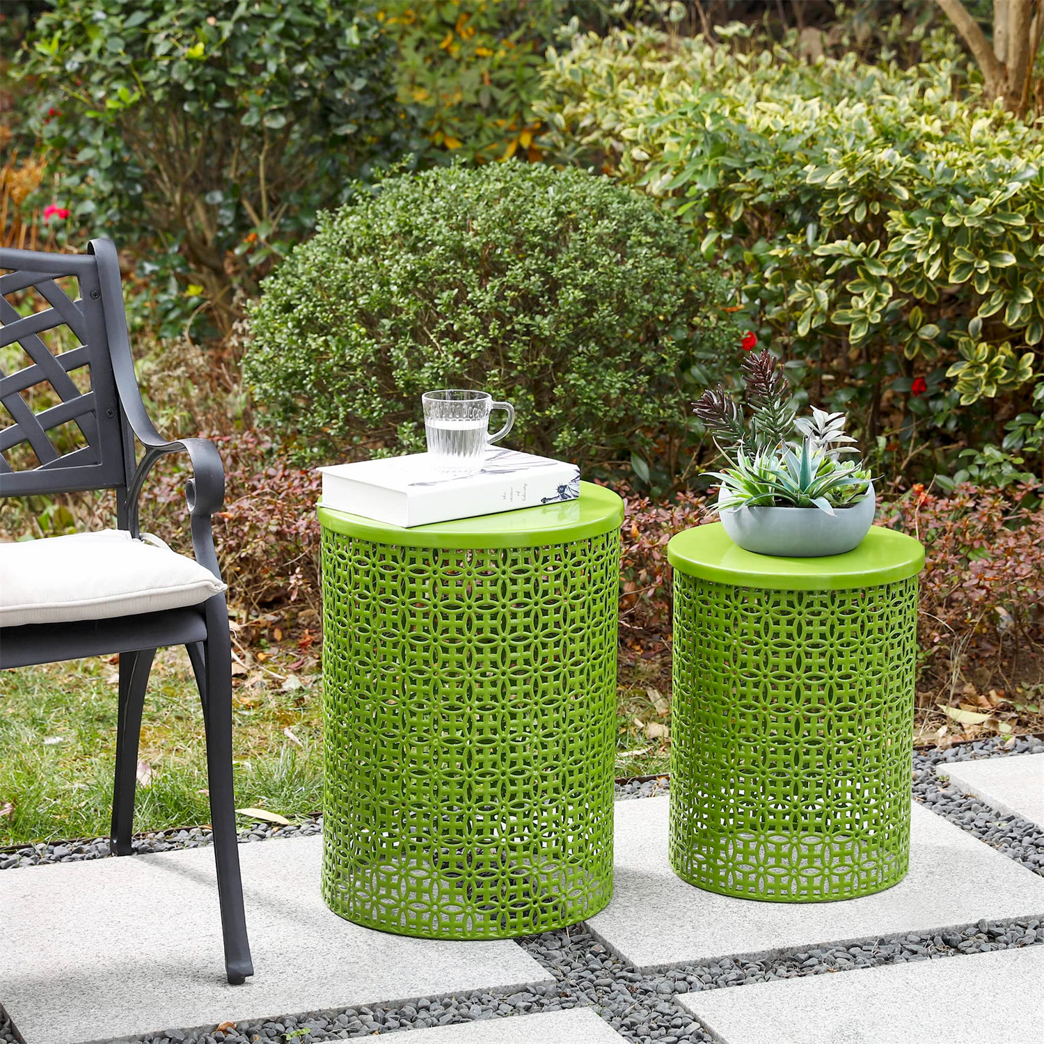 Red Barrel Studio Pair of Outdoor End Tables - Decorative Metal Accent ...