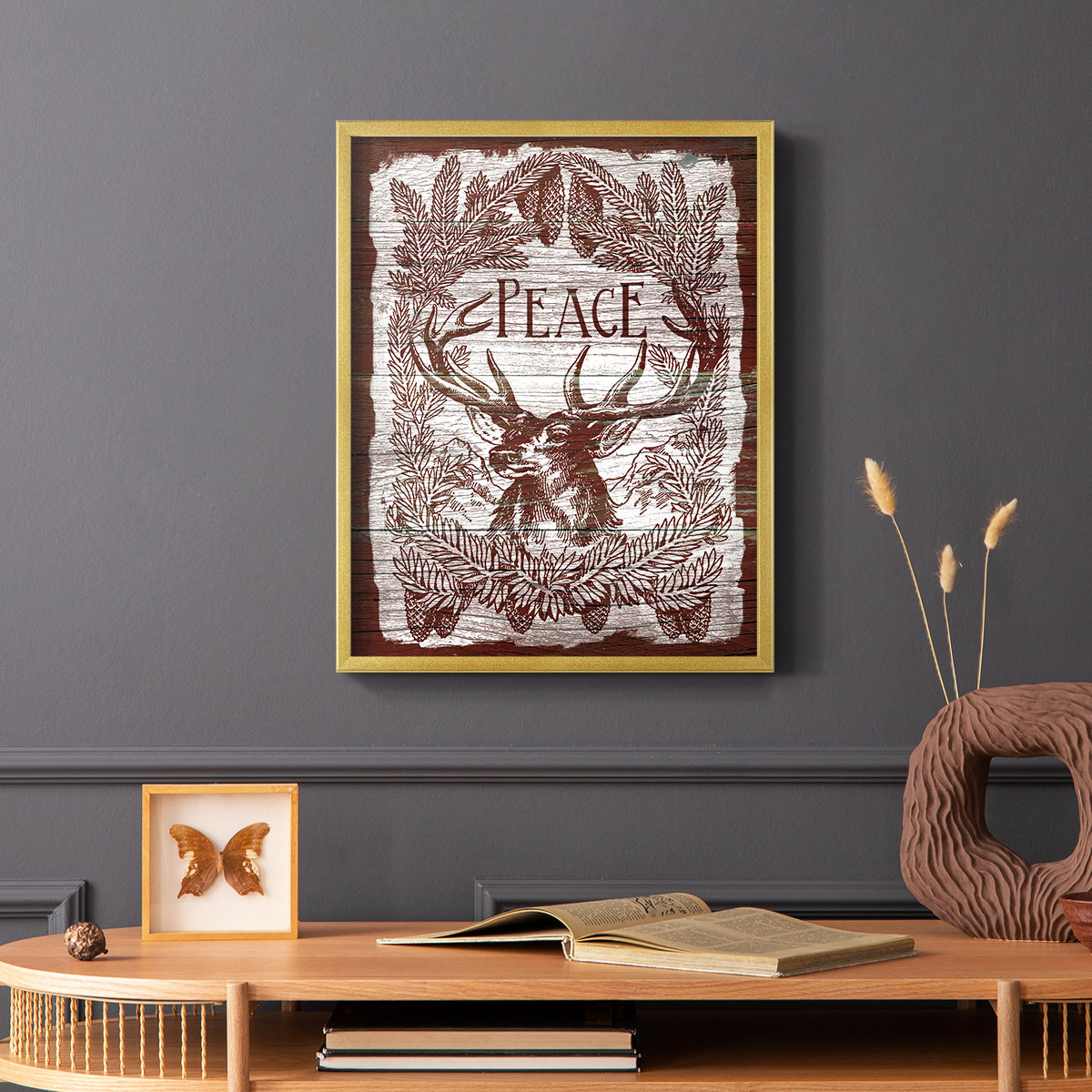 Millwood Pines Red Wood Peace Framed Print - Solid Wood | Wayfair