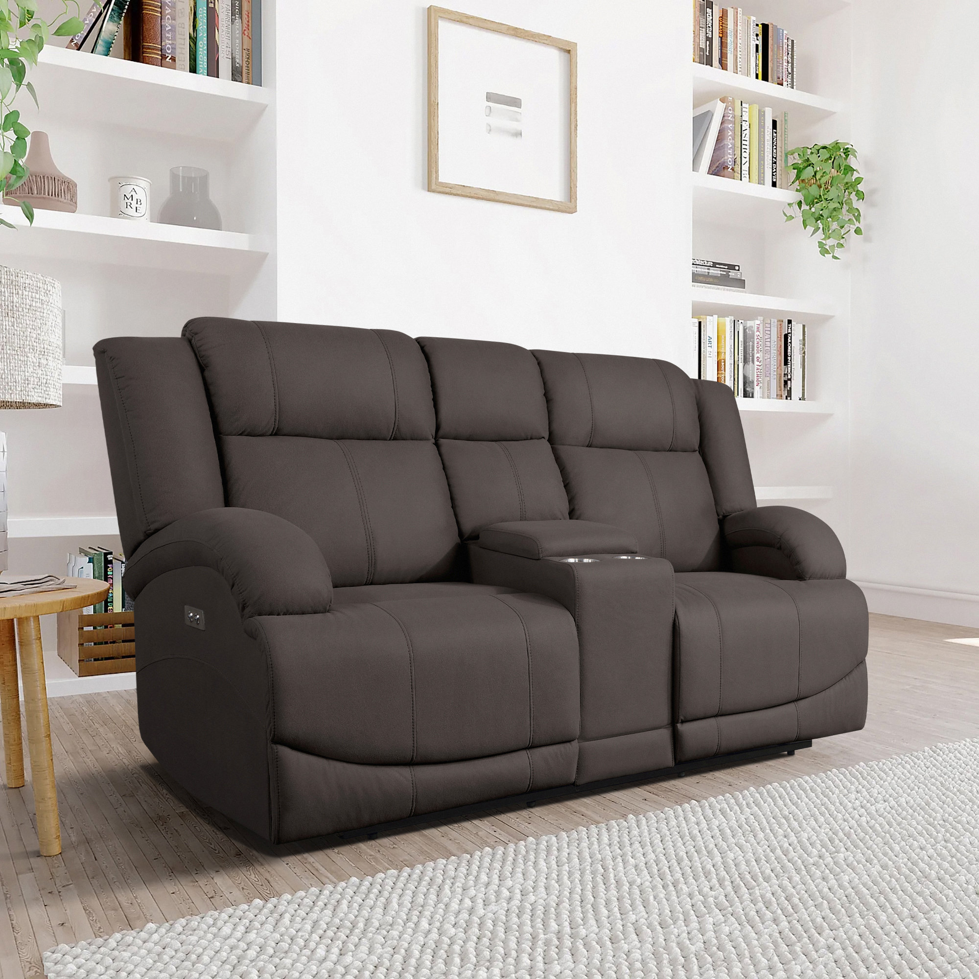 Hokku Designs Kate 71 Inch Double Recliner Loveseat, Center Console ...