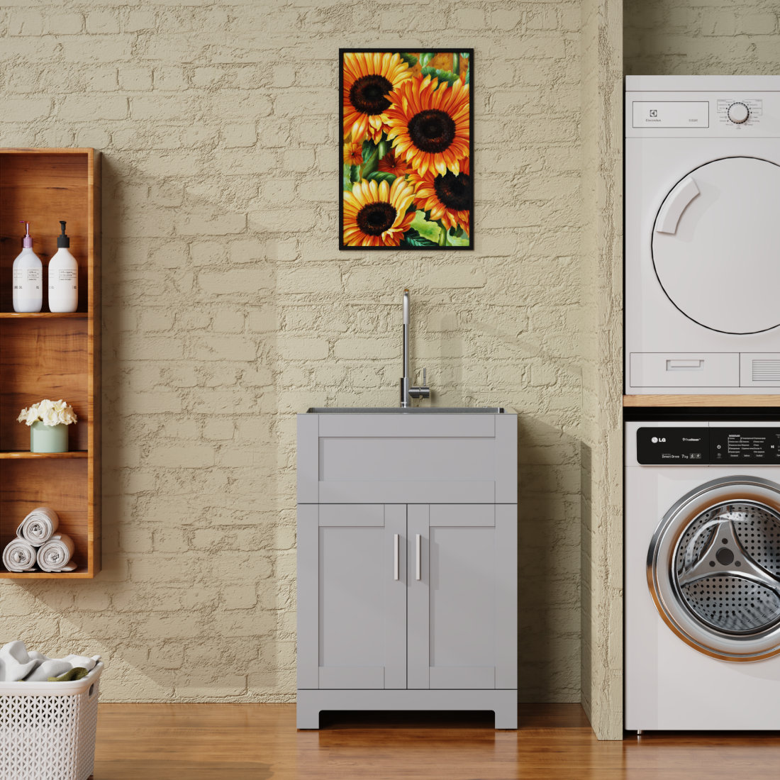 Home Decor 24" Bathroom Sink Vanity Laundry Utility Cabinet With ...