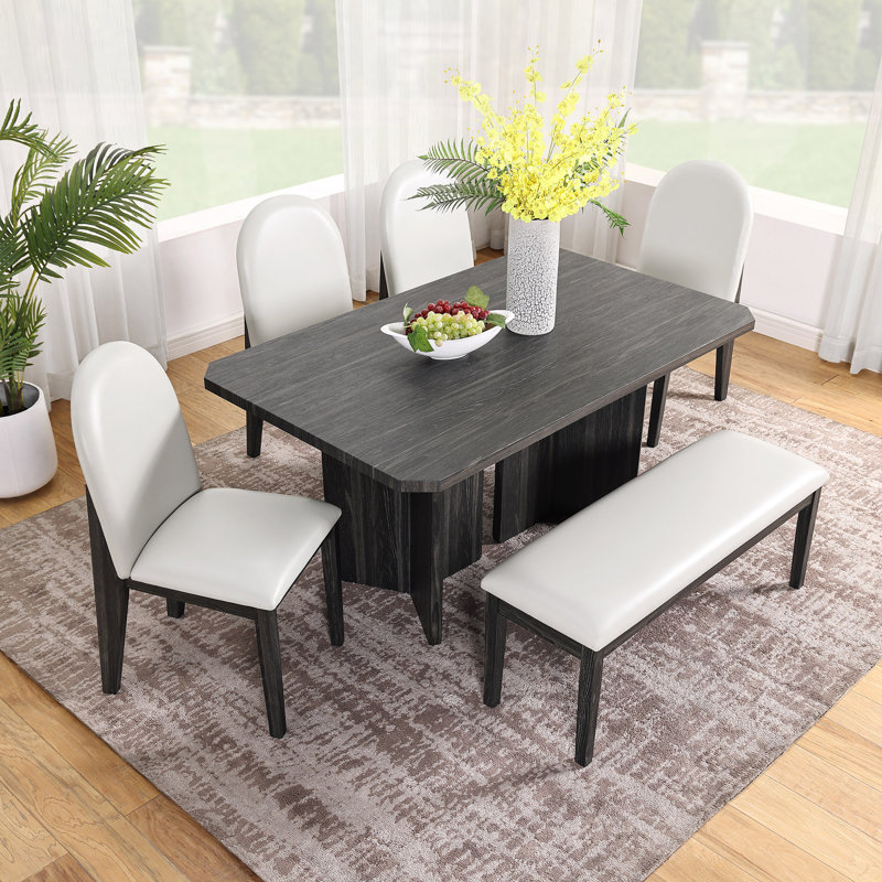 Latitude Run® 6 - Piece Double Pedestal Dining Set with Bench | Wayfair