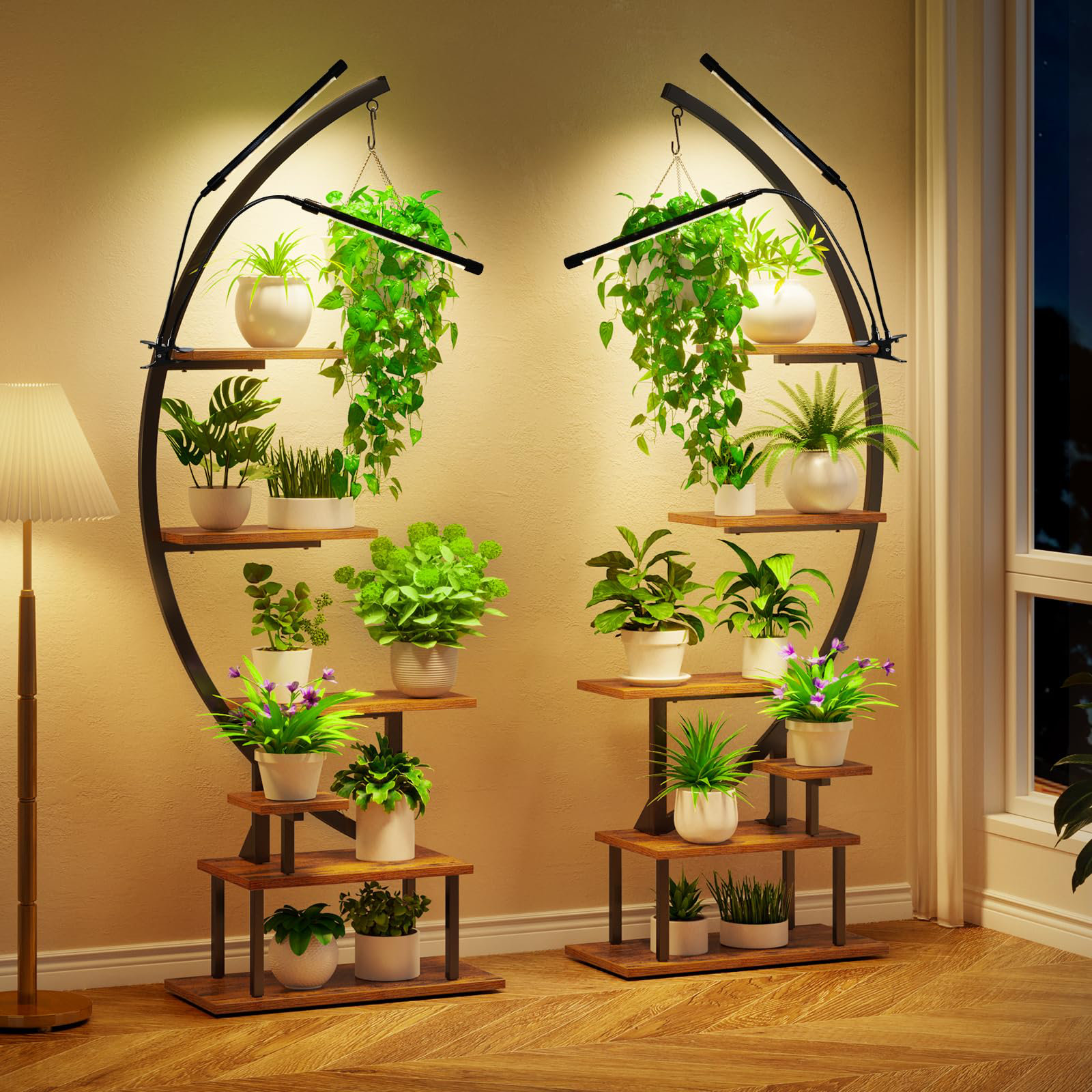 17 Stories Mullens With Grow Lights, Half Moon 7 Tiered Metal Plant Shelf, Multiple Tier Curved ...