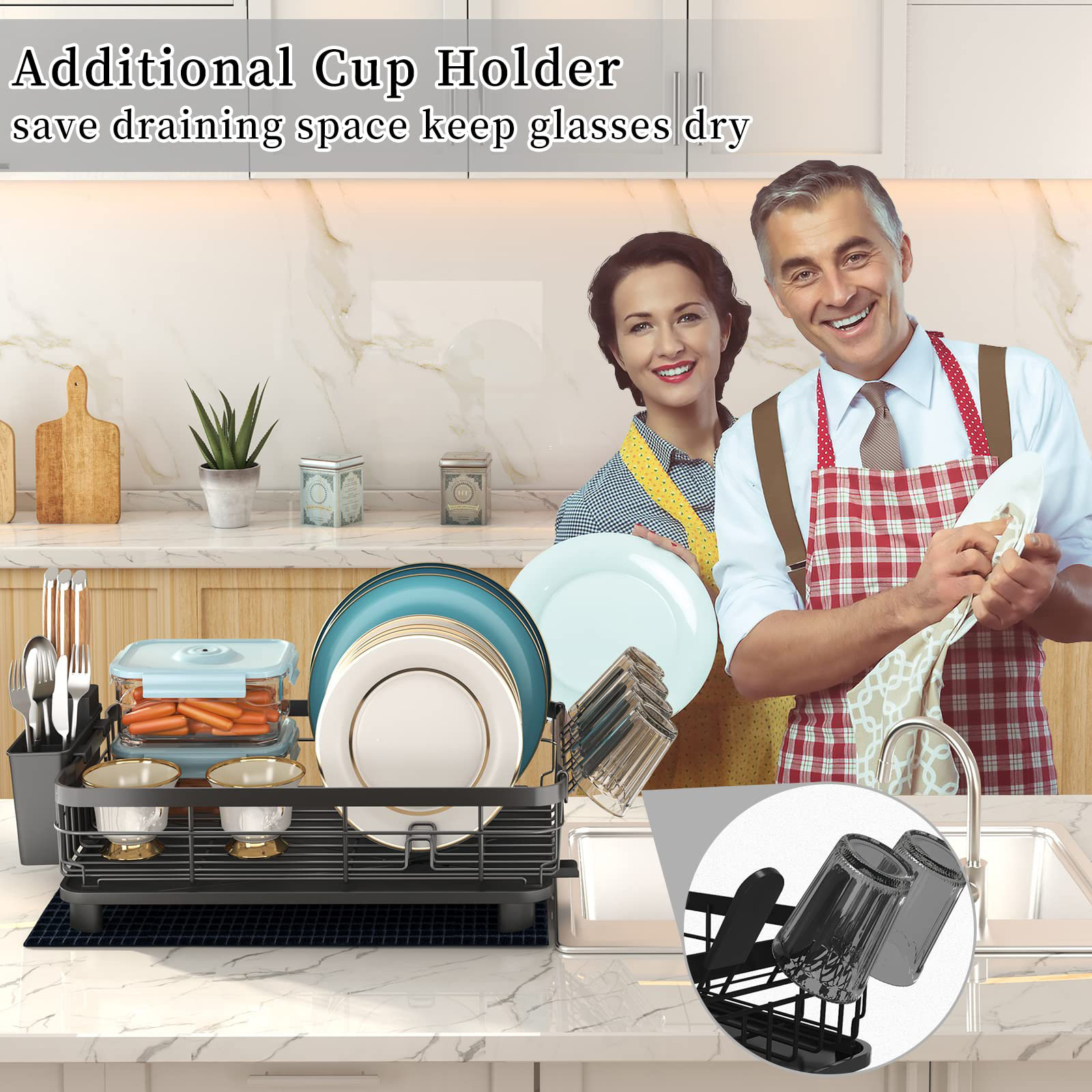 LEERWEI Dish Drying Rack, Dish Rack With Auto-Drain & Mat, Dish ...