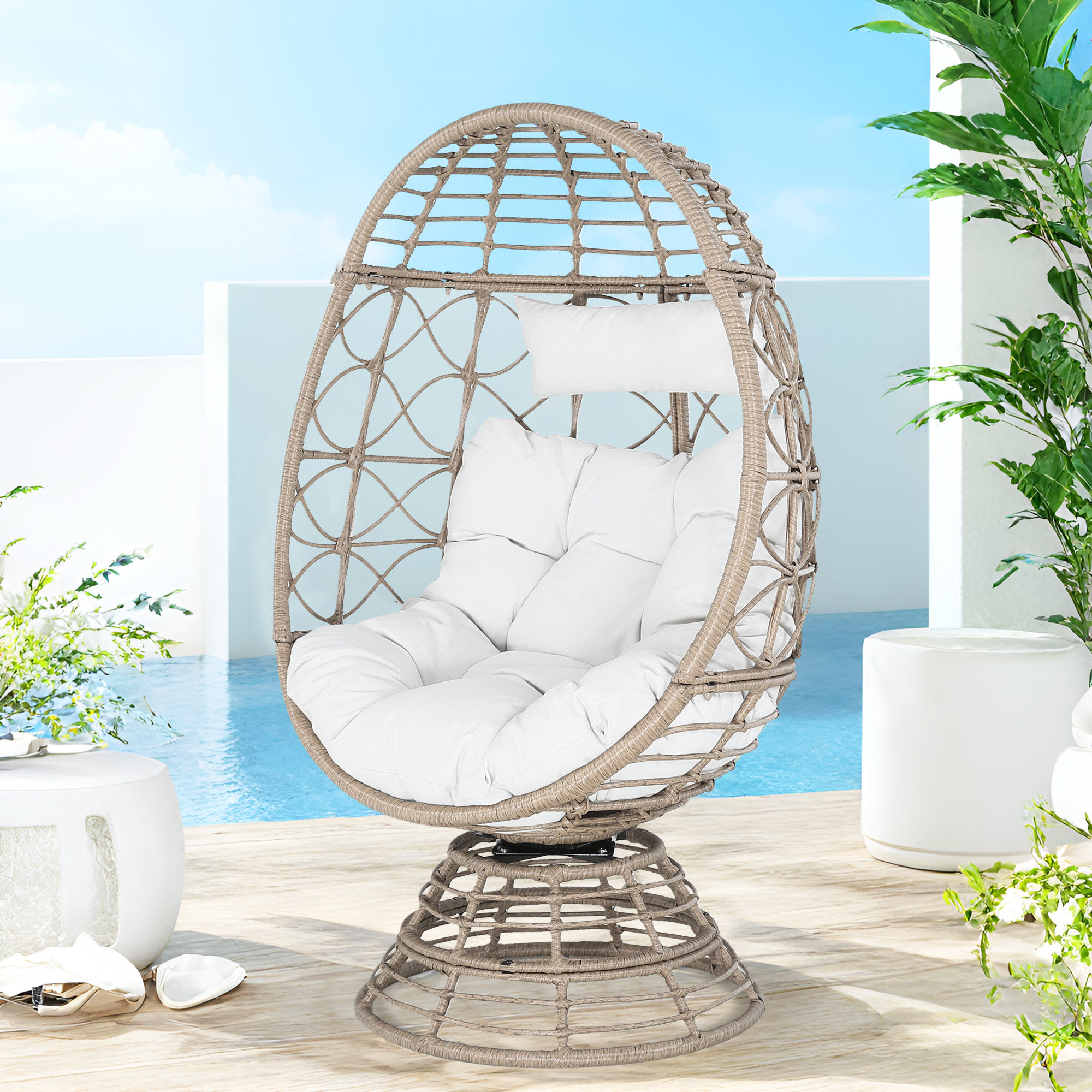 Sand & Stable™ Silsby Teardrop Swivel Patio Papasan Chair with Cushions ...