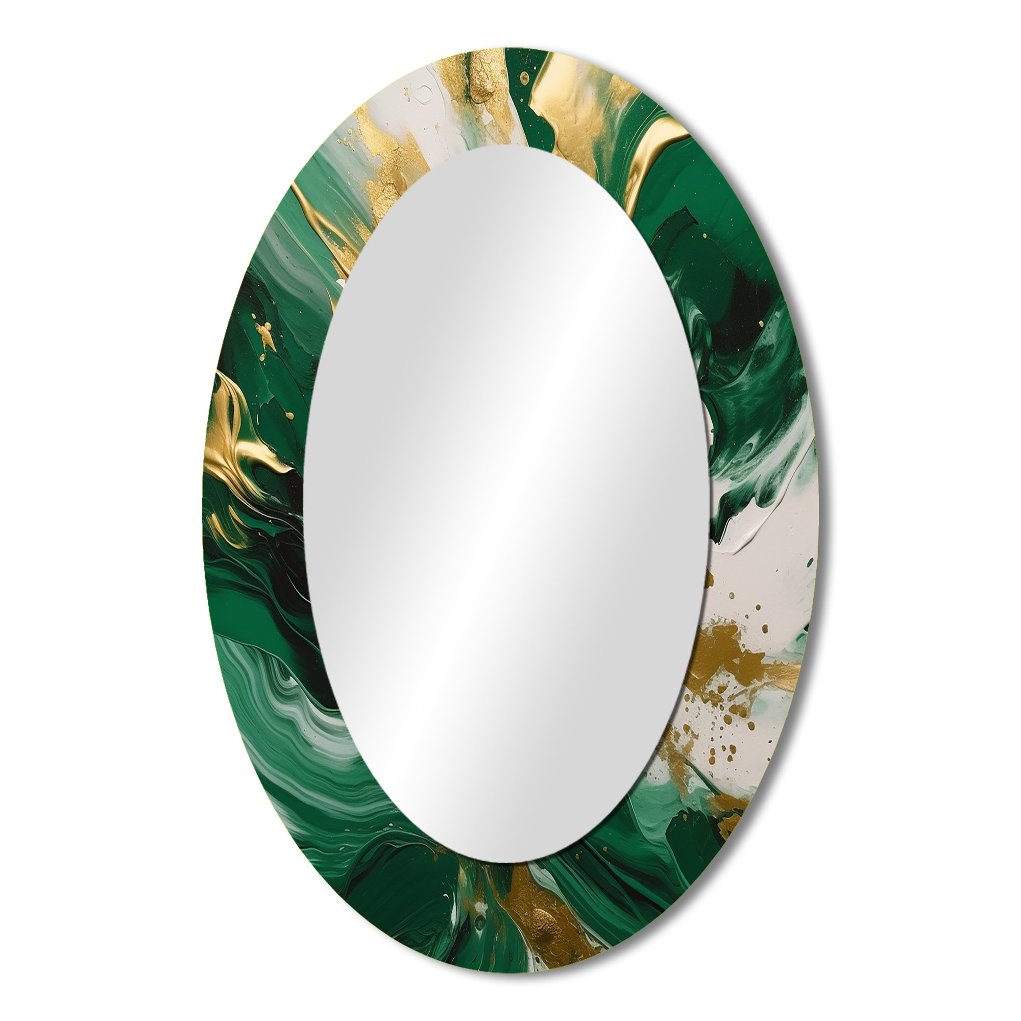 Dovecove Green And Gold Serene Cascade II - Large Oval Wall Mirror On ...