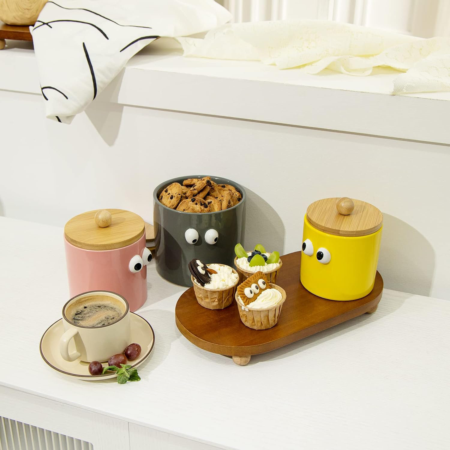 MODVAT 3PCS 50oz Cute Canister Sets Jars with Airtight Lids Ceramic ...