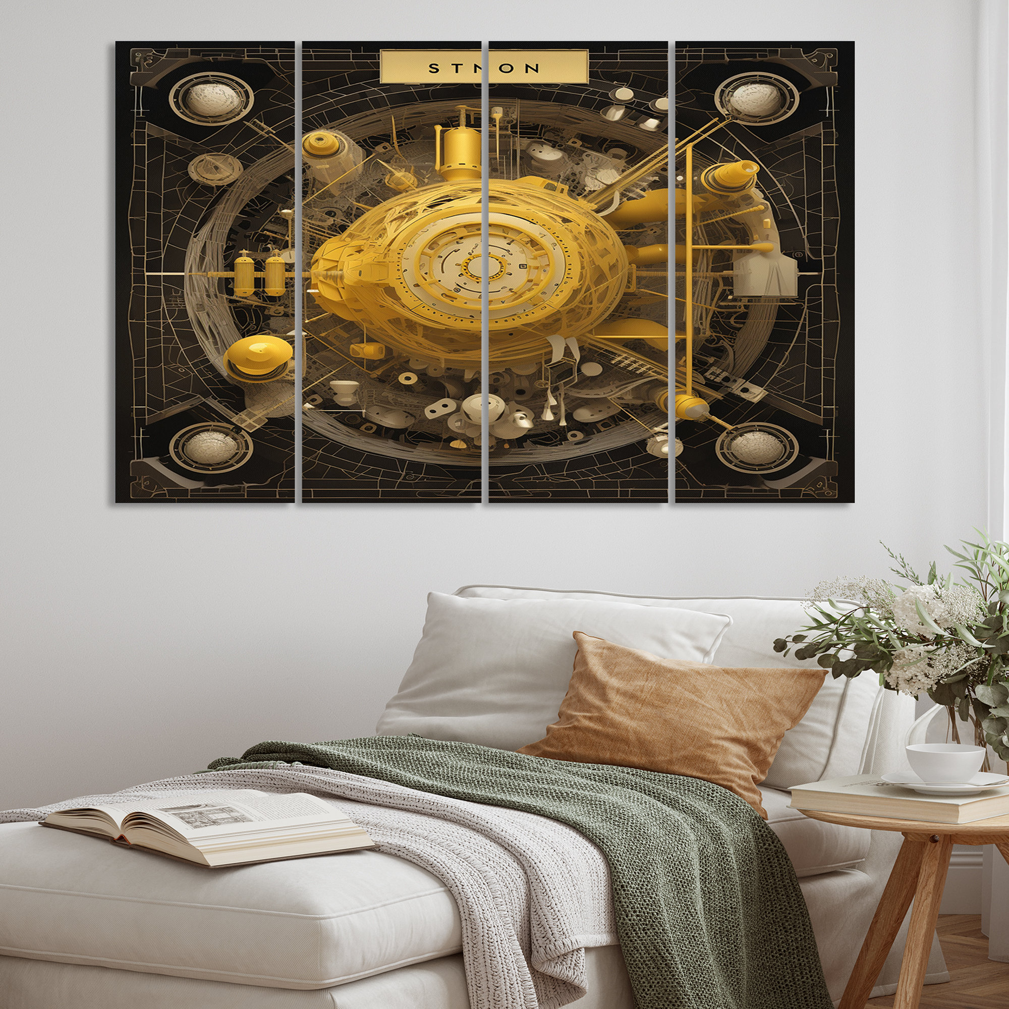 Trinx Futuristic Circular Golden Sphere II - Modern Geometric Wall ...