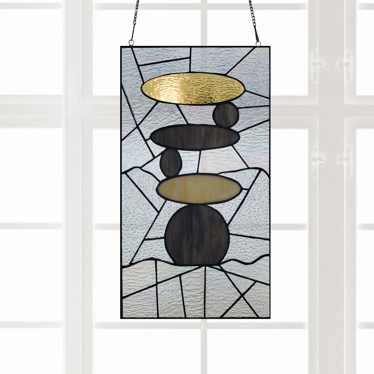 Everly Quinn 18"H Namaste Stacked Stones-Stained Glass Window Panel ...