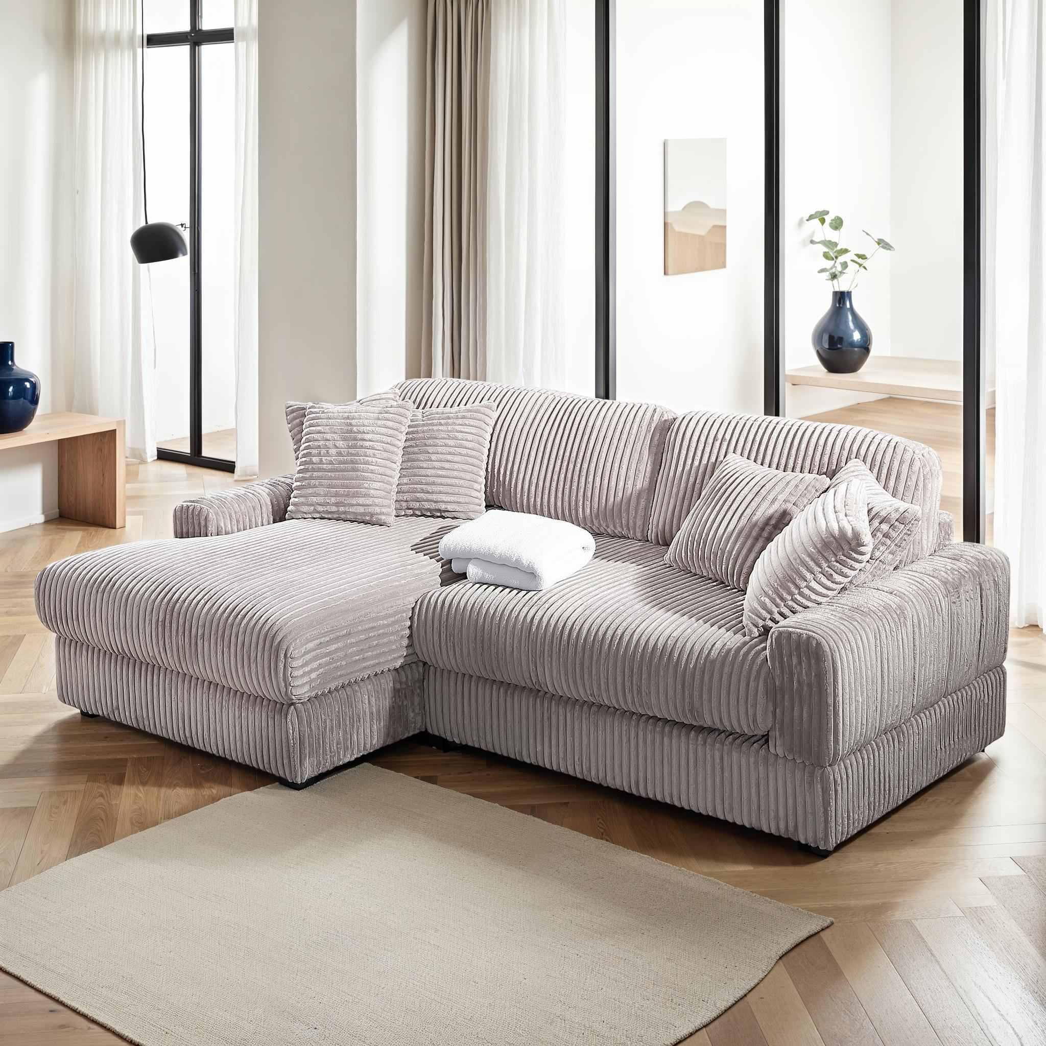 Everly Quinn Modern Corner Sofa Bed with Deep Seat & 6 Pillows ...