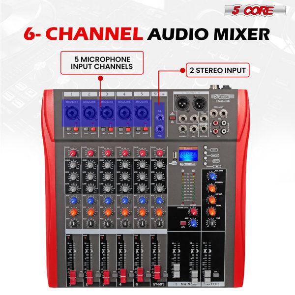 5 Core Audio Mixer 6 Channel DJ Controller Professional Sound Board ...