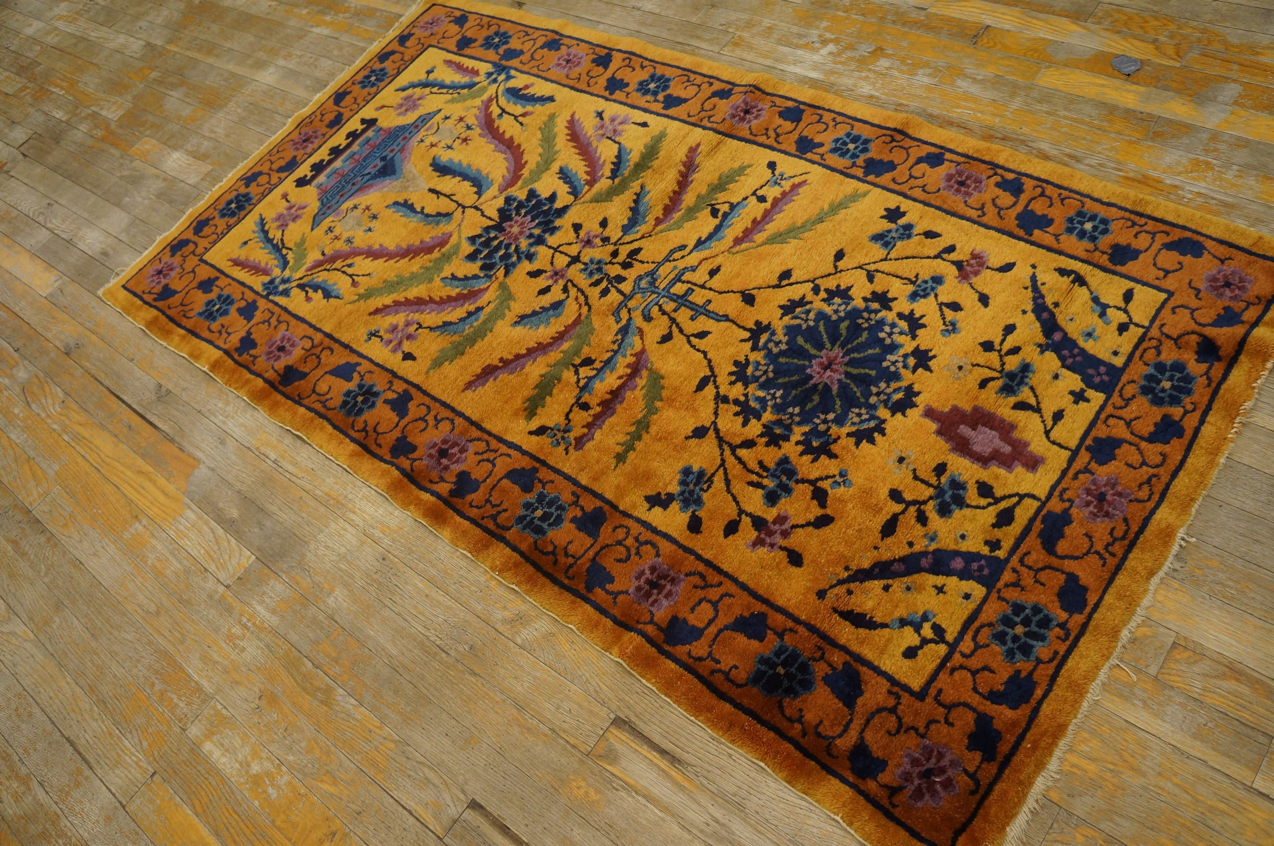 Rugs On Net Rectangle Wool 1920s Antique Yellow / Gold Chinese Art Deco ...