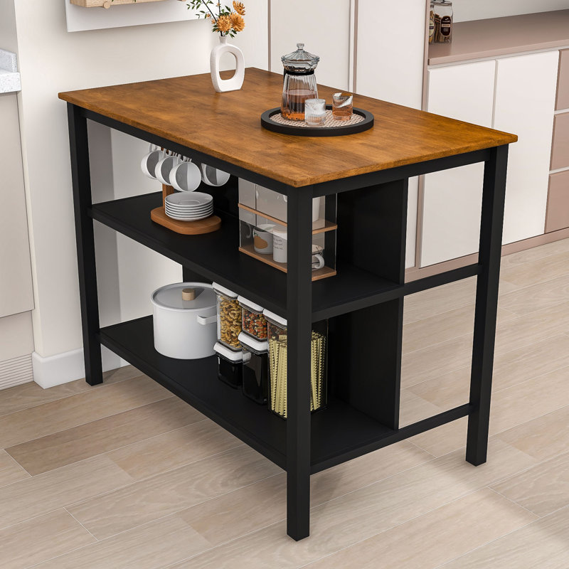 Lark Manor™ Deiter Rustic 45" Kitchen Island, Rubberwood Butcher Block ...