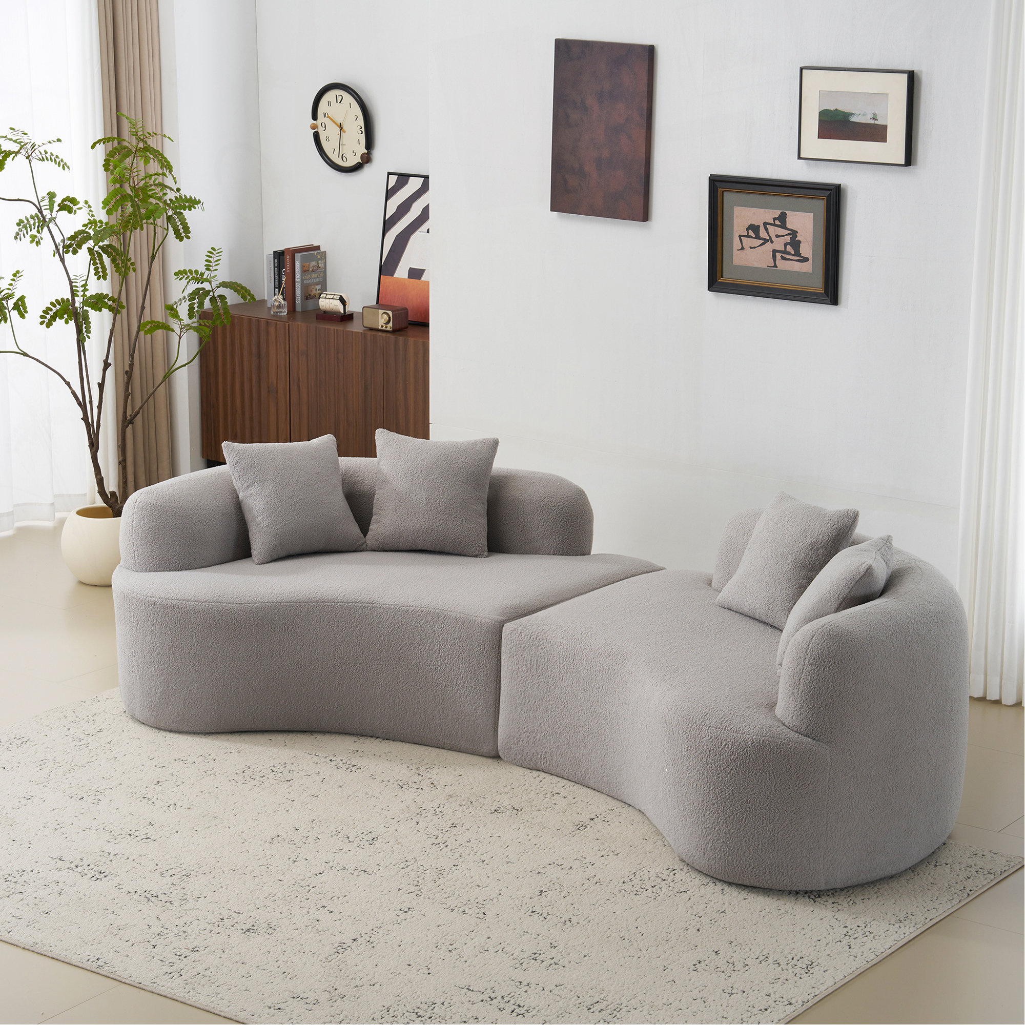 Brayden Studio® Curved Four Seater Full Compression Sponge Sofa, Teddy ...