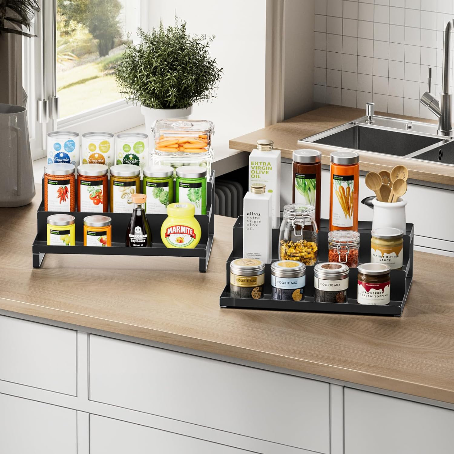 Latitude Run® Spice Rack Organizer For Cabinet, Set Of 2 Metal 3 Tier ...