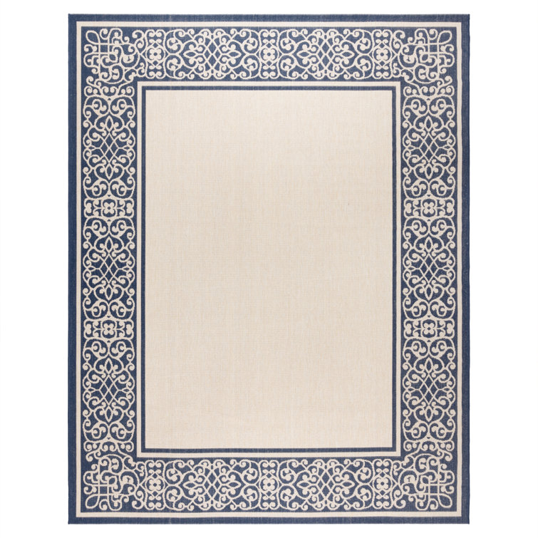 Gertmenian Paseo Tedo Navy Blue/Beige Scrolled Border Indoor/Outdoor ...