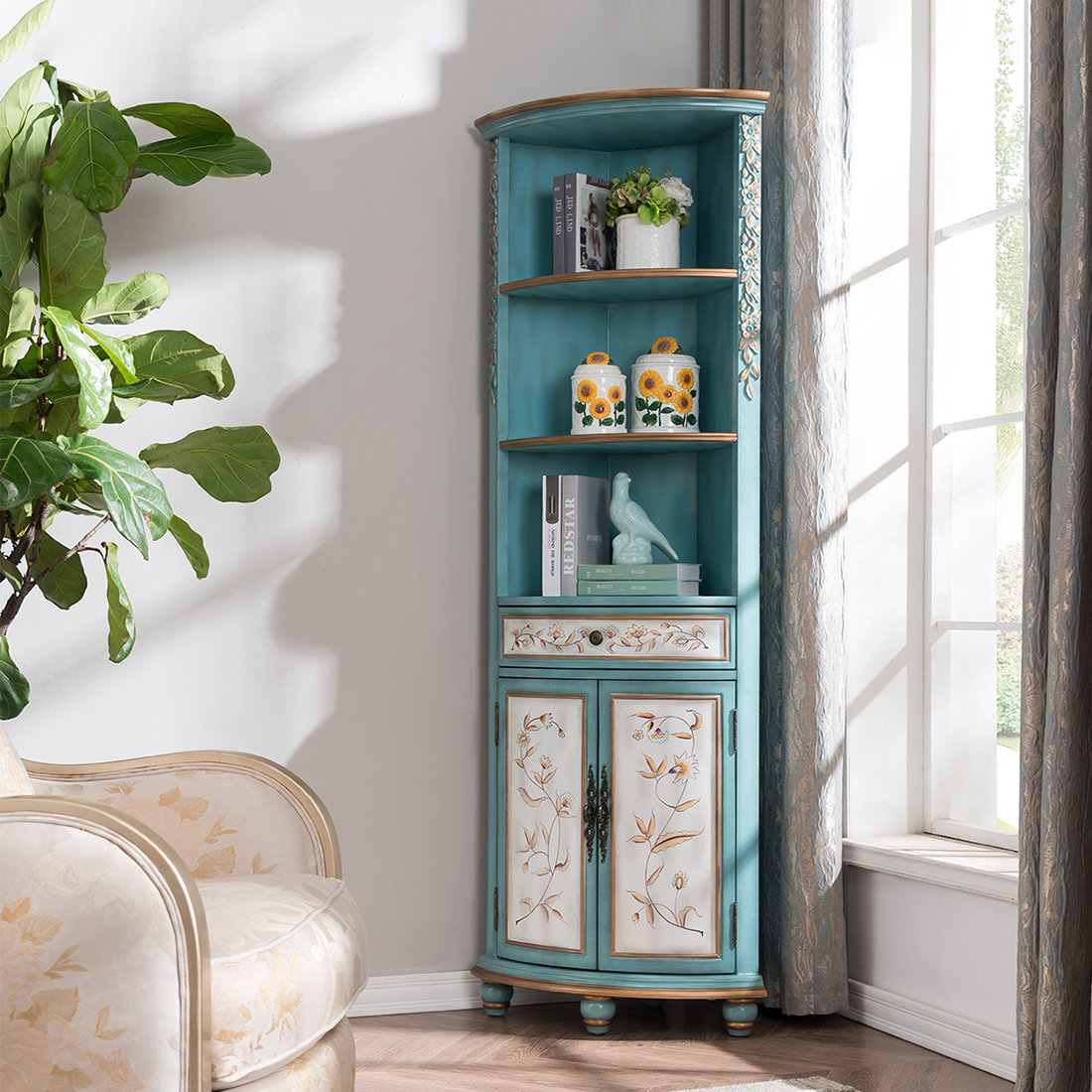 interanest American country style corner bookcase | Wayfair