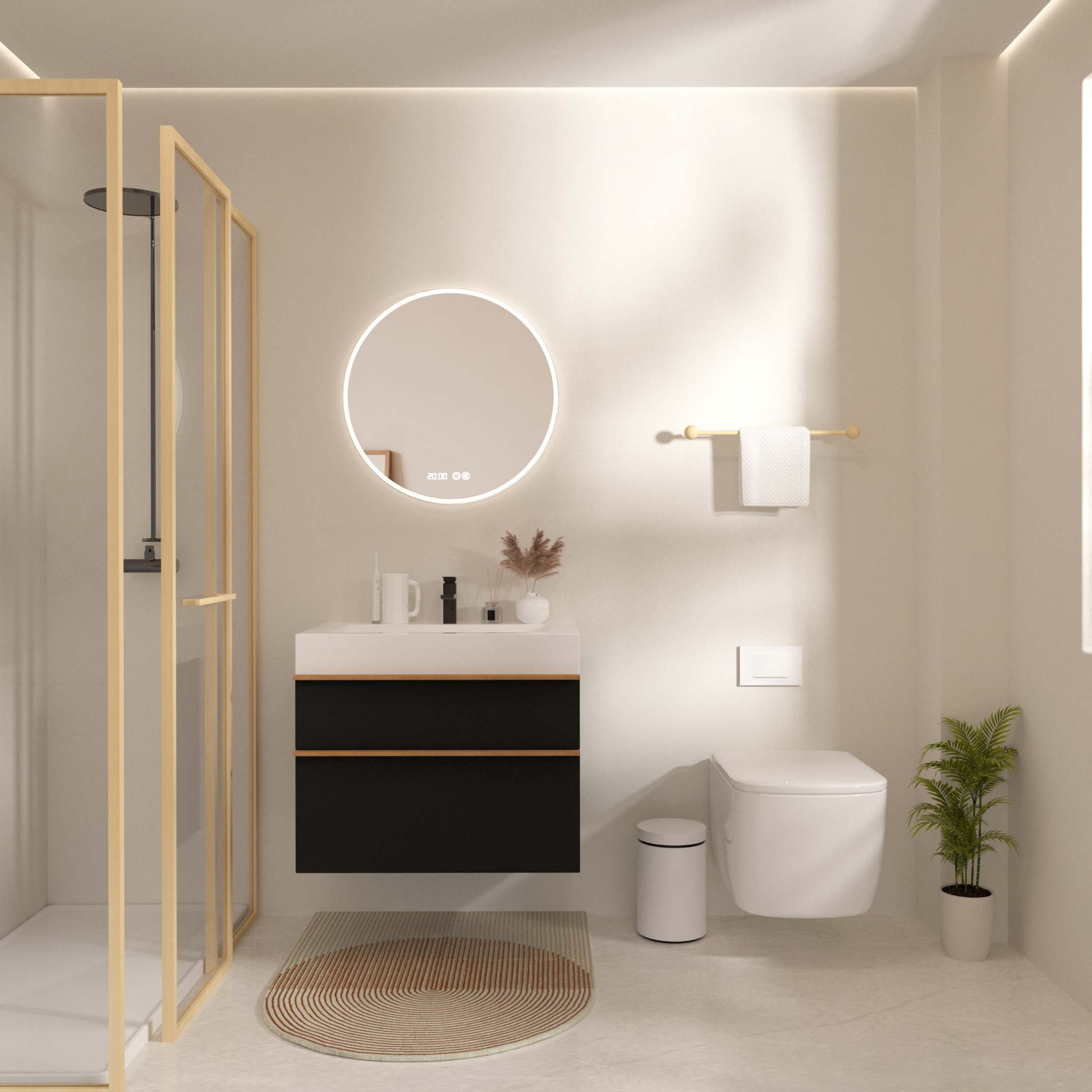 ROOM FULL 30 Inch Wall Mounted Bathroom Vanity with Integrated Acrylic ...