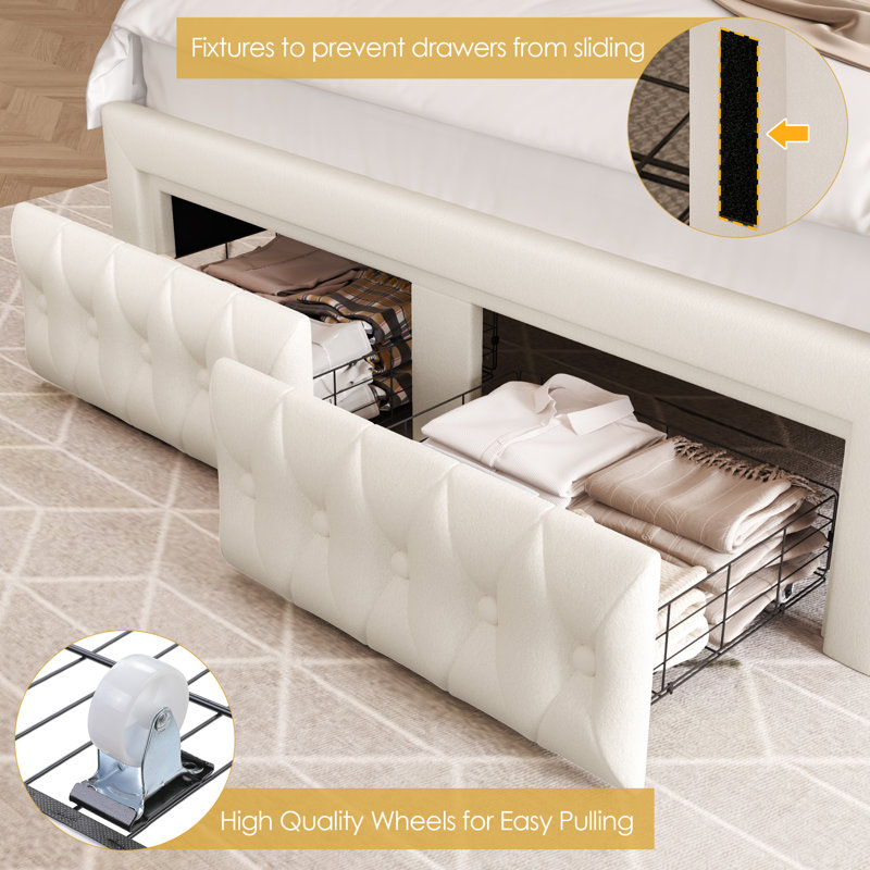 Wrought Studio™ Velvet Upholstered Wingback Bed, Storage Bed with LED ...