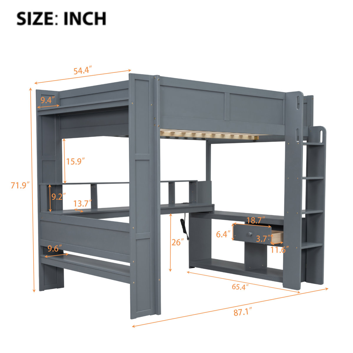 Harriet Bee Wood Gaming Loft Bed with Desk, Multi-storage Shelves, LED ...