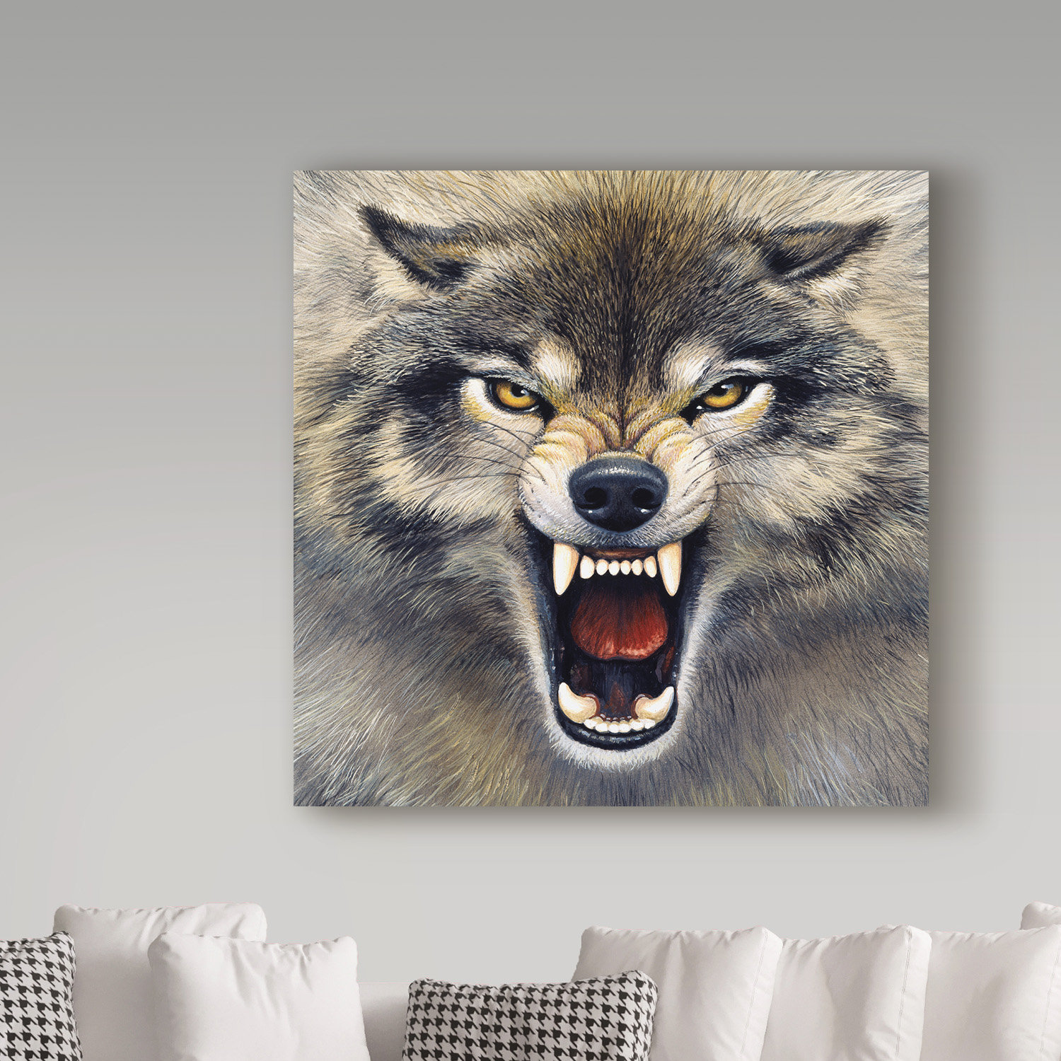 Ebern Designs Yand 'Wolf Roaring' Acrylic Painting Print on Wrapped ...
