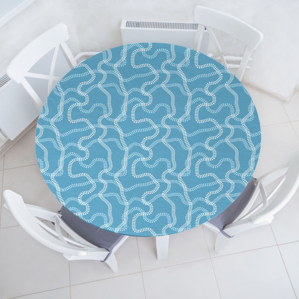 Wrought Studio™ Train Track Fitted Round Tablecloth Diameter Blue Pale ...