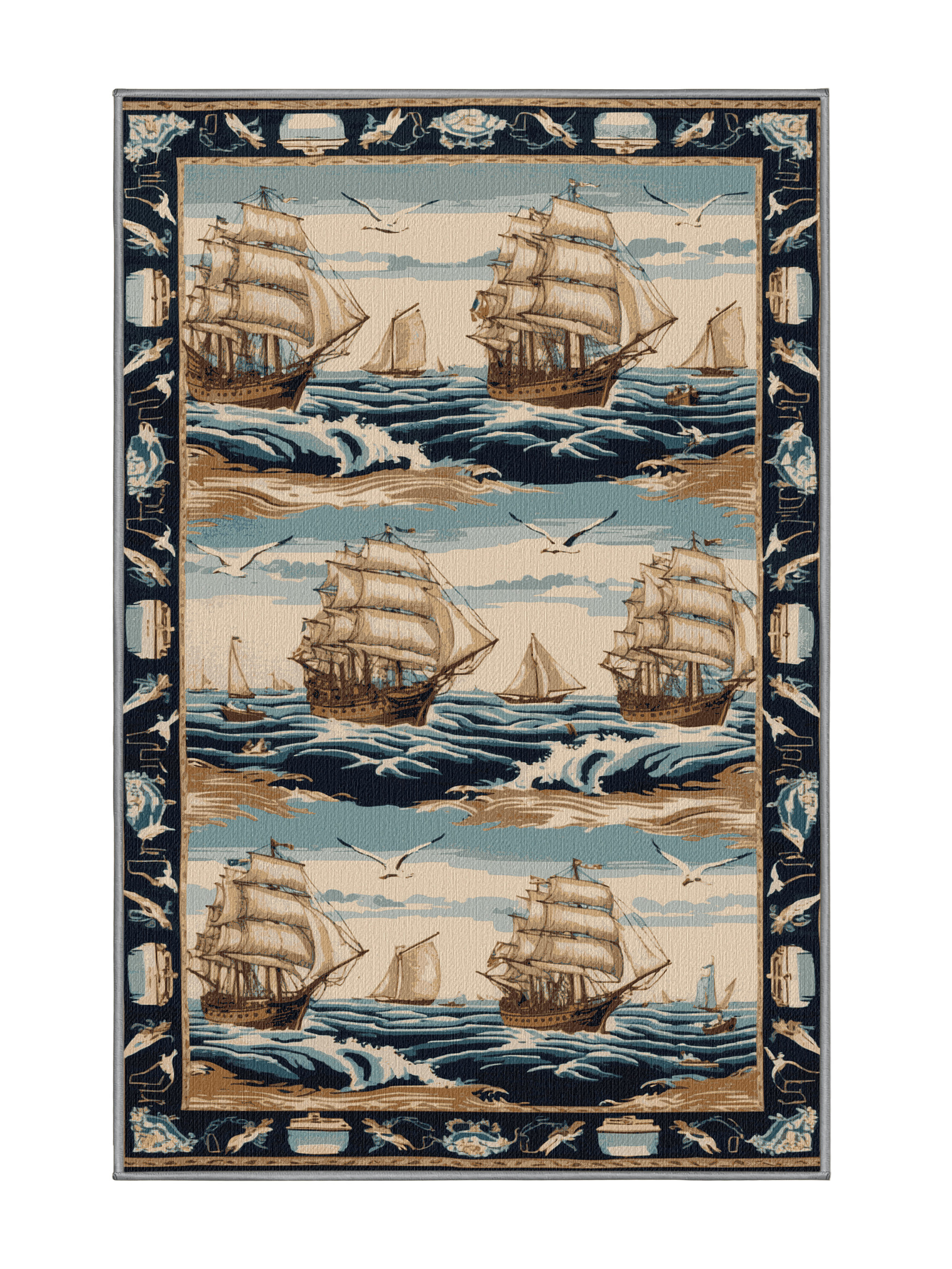 Longshore Tides Washable Age of sail scenes Nautical Area Rug | Wayfair