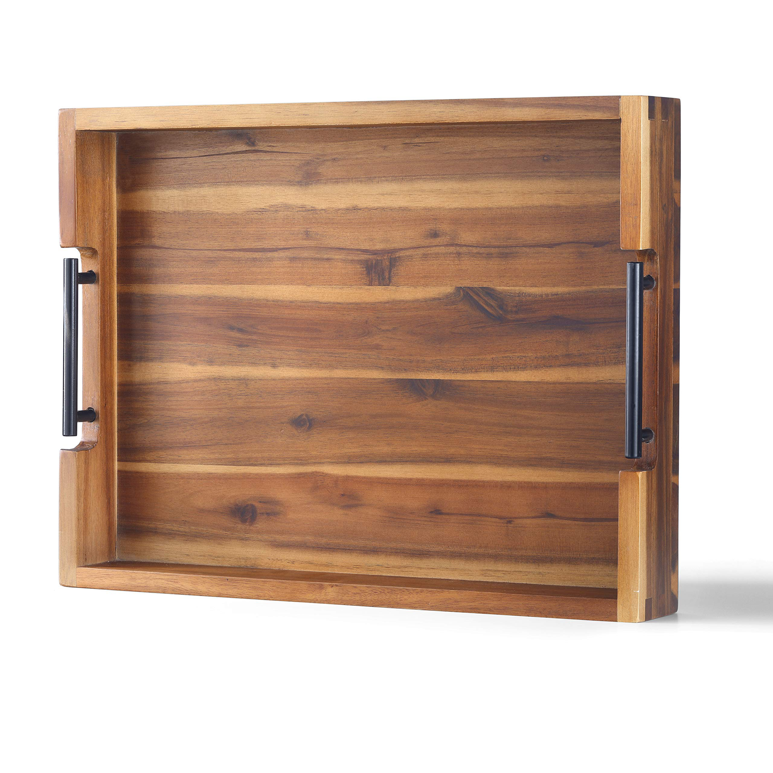 Loon Peak® Vintage Acacia Wood Serving Tray With Metal Handles – Sturdy ...