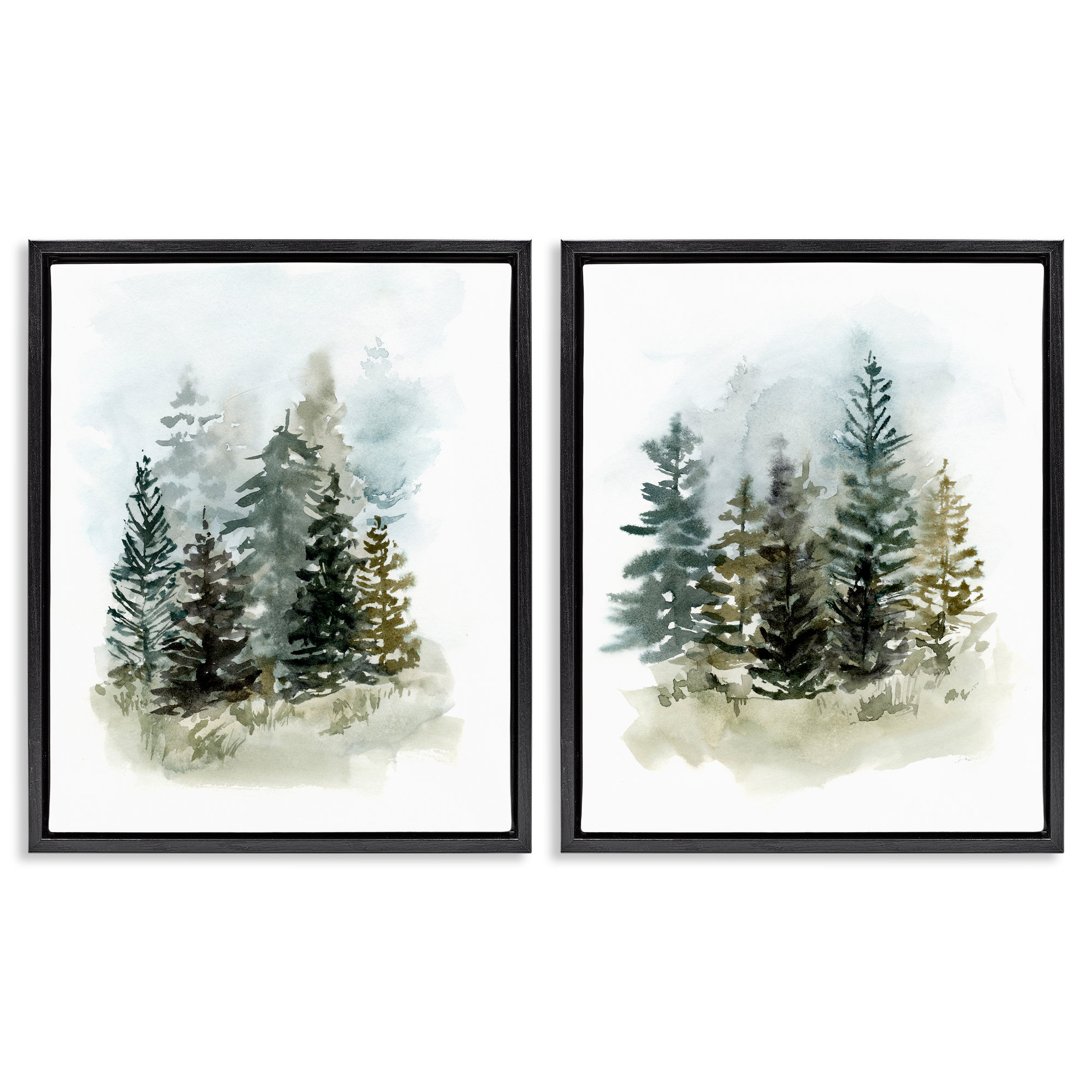 Millwood Pines Pine Trees Forest Grove 2 PC Framed Floater Canvas Set ...