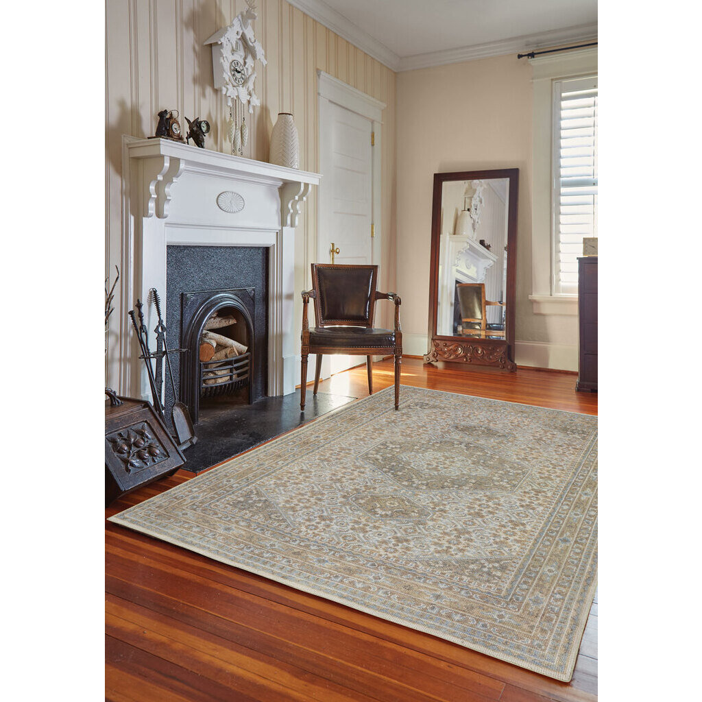Bungalow Rose Labrina Oriental Hand Knotted Wool Light Tan/Pale Blue Area Rug | Wayfair