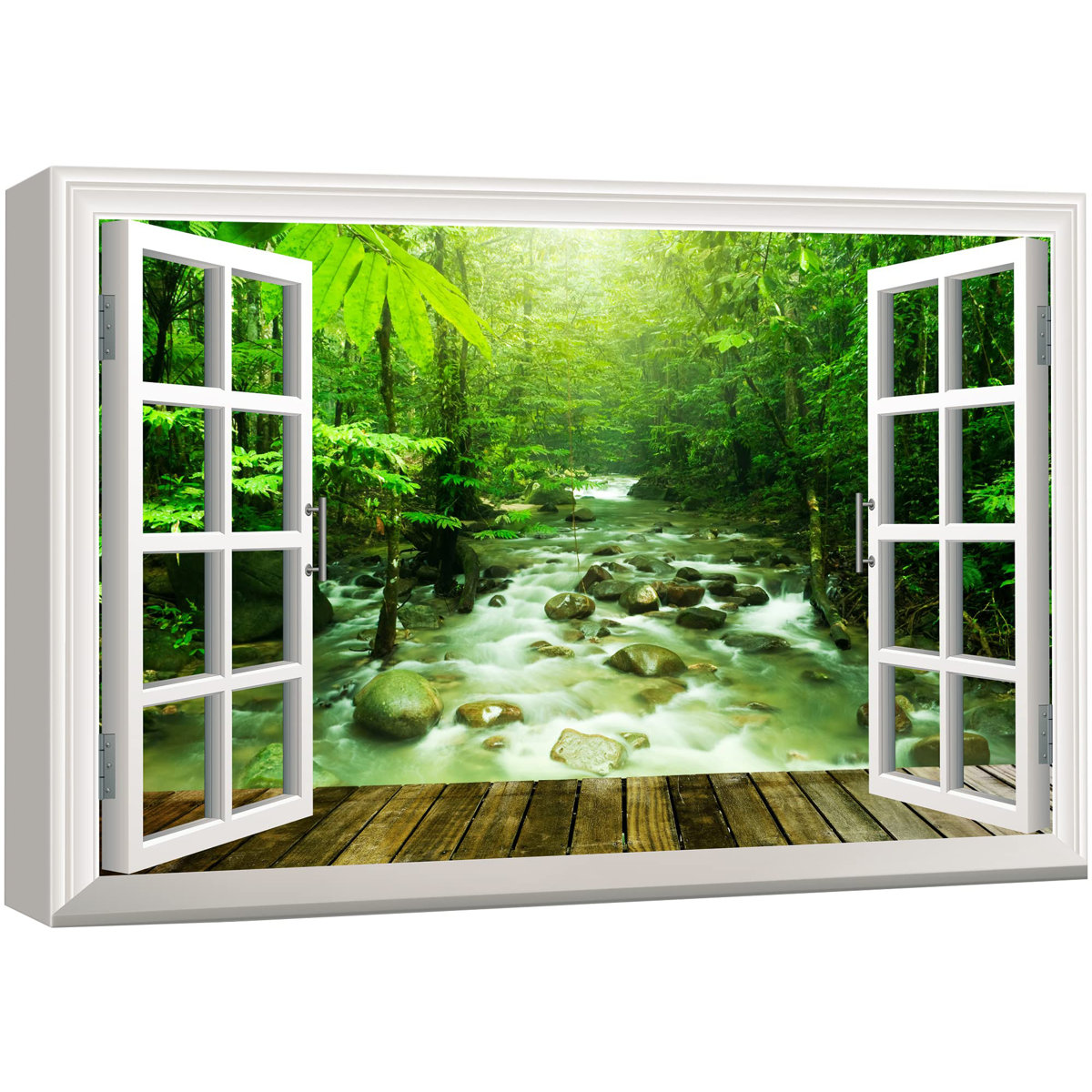 IDEA4WALL Window Scenery " Window View Of Serene Jungle River Nature ...