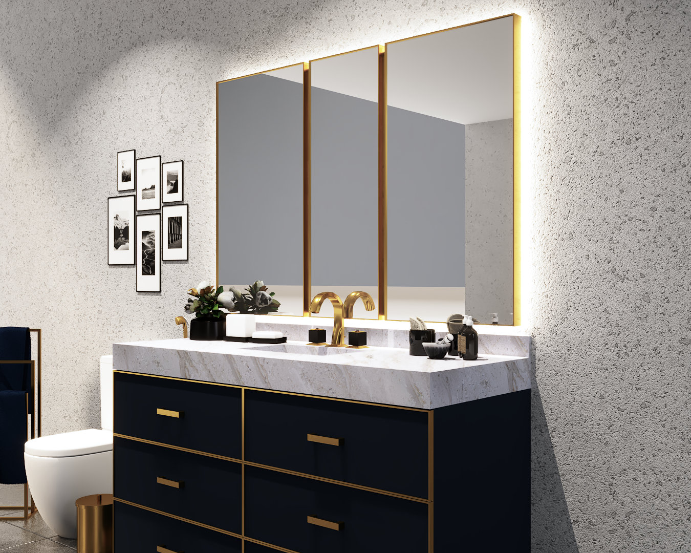 Sani Canada Navy Blue/ Brushed Gold Single Bowl Bathroom Vanity with ...