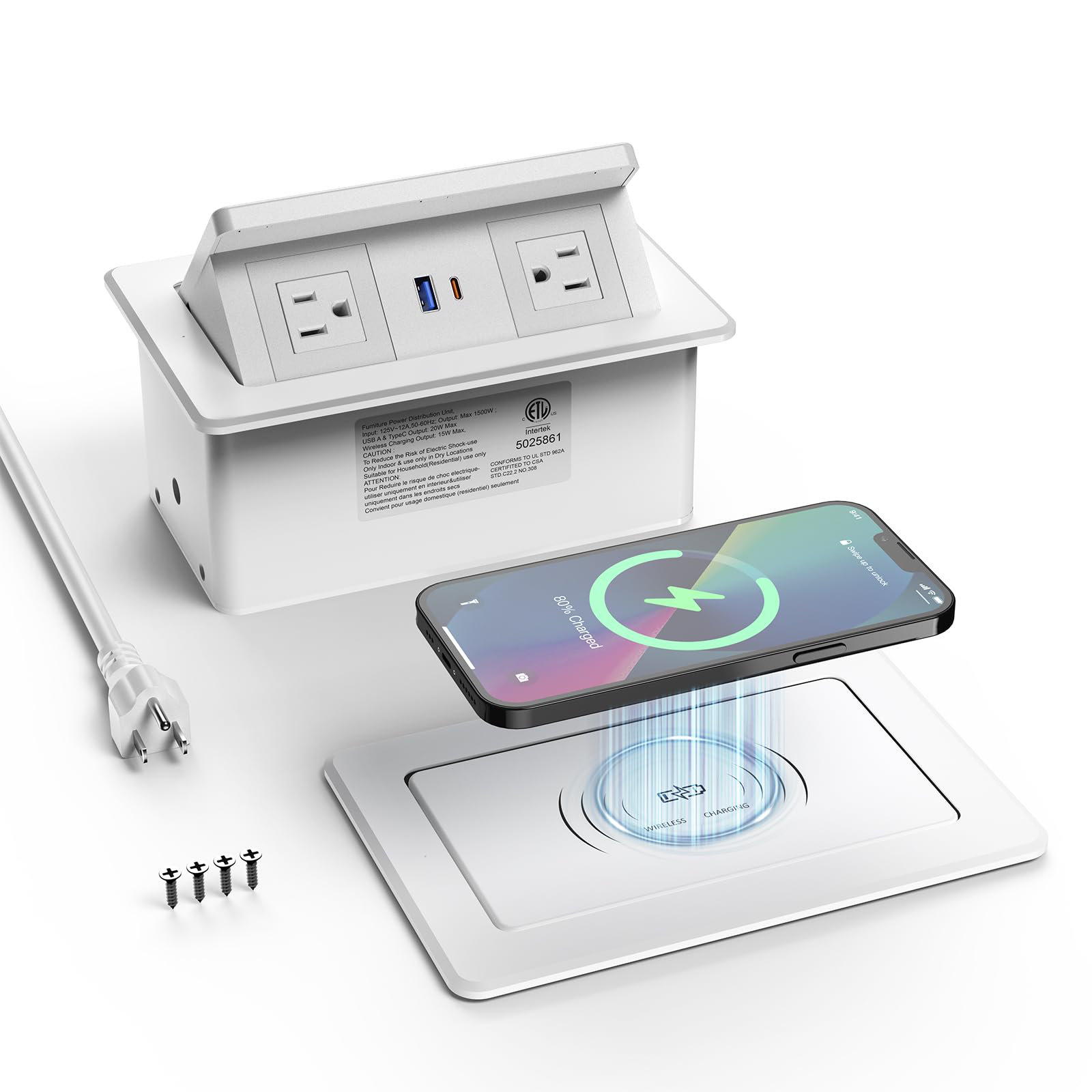 ART TO WALK ON, INC. Pop up outlet 15W wireless charger USB-C PD 20W 2 ...